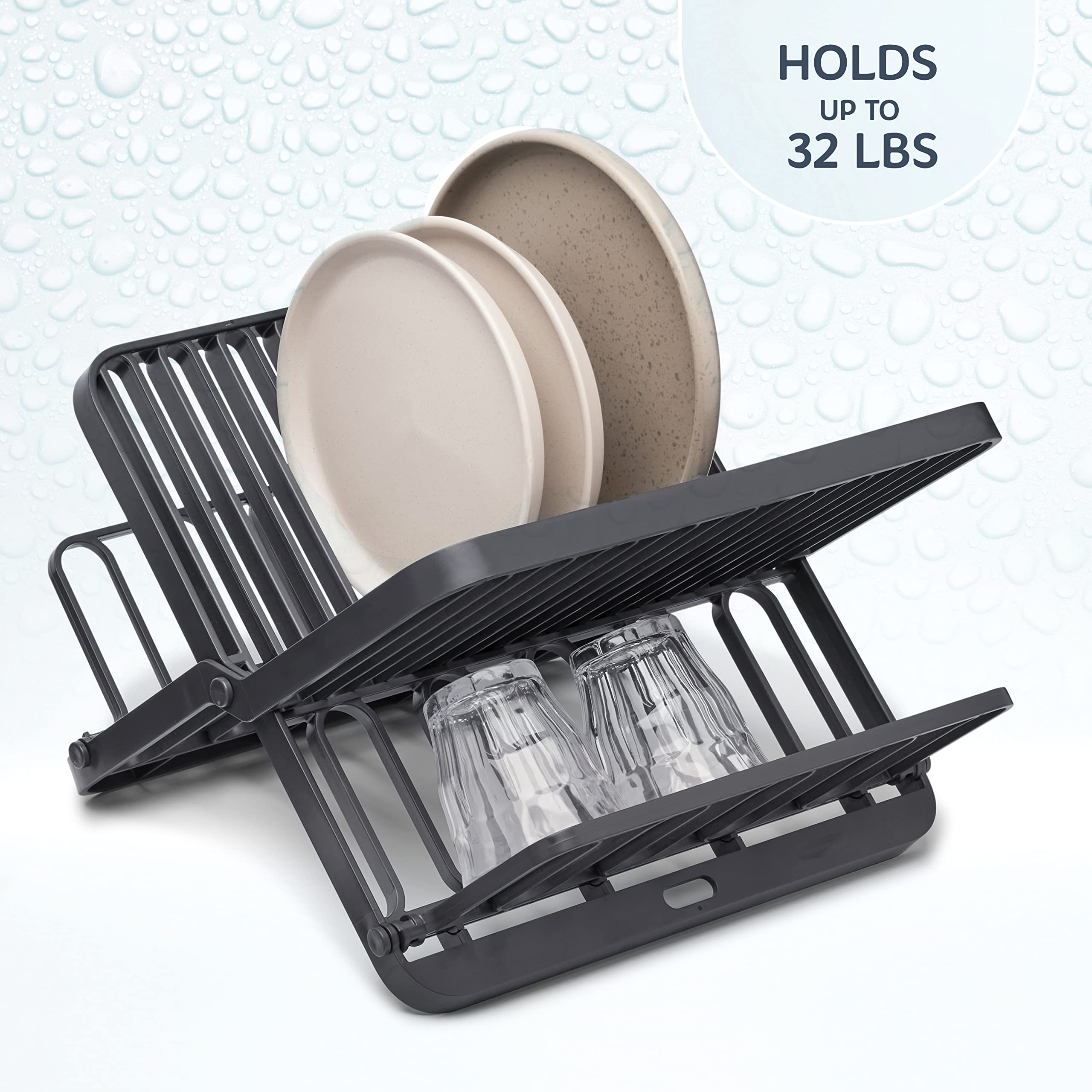 Rubbermaid Collapsible Dish Drying Rack, Dish Drainer, Raven Grey