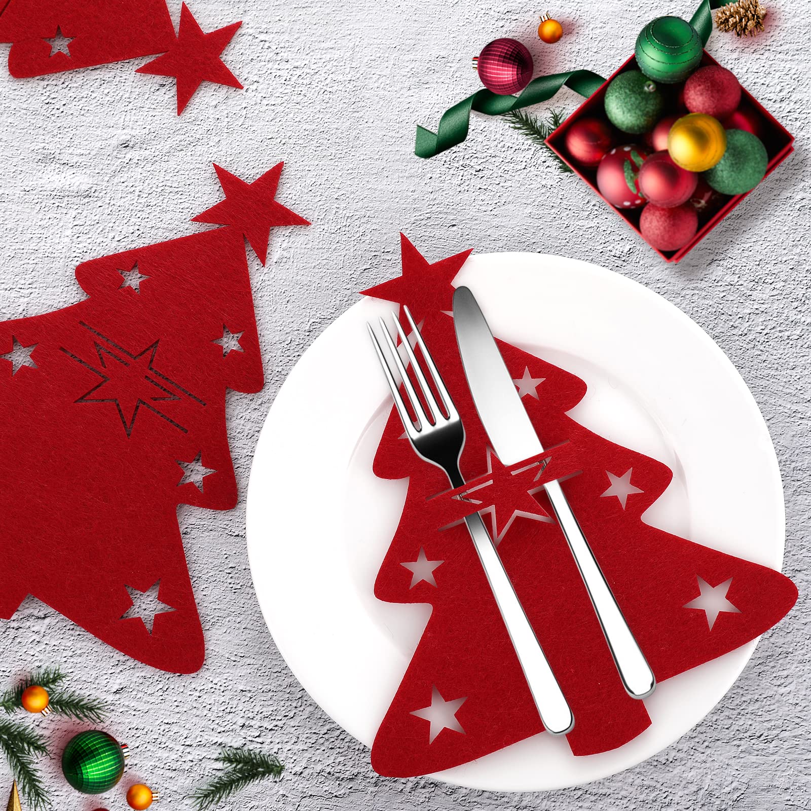 Molain Christmas Tree Cutlery Holders, 8pcs Christmas Cutlery Holders, Christmas Silverware Holders Set, Xmas Table Decorations, Pockets Knifes Forks Tableware Bags Dinnerware for Party Home Decor