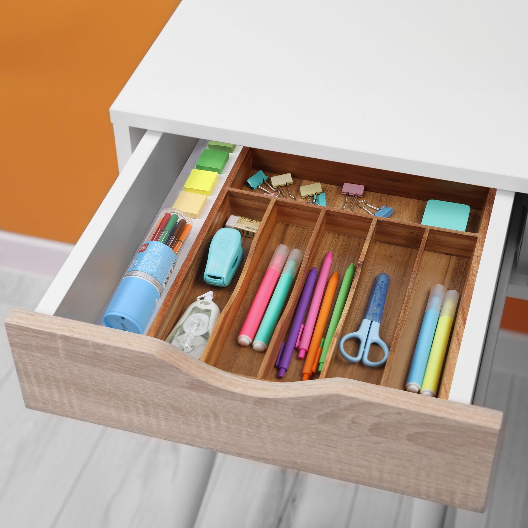 ORIDOM Expandable Bamboo Kitchen Drawer Organizer for Cutlery and Utensils, Adjustable Bamboo Wood Cutlery Tray in Drawer for Flatware and Silverware in Kitchen, 5-7 Slots, (Black)