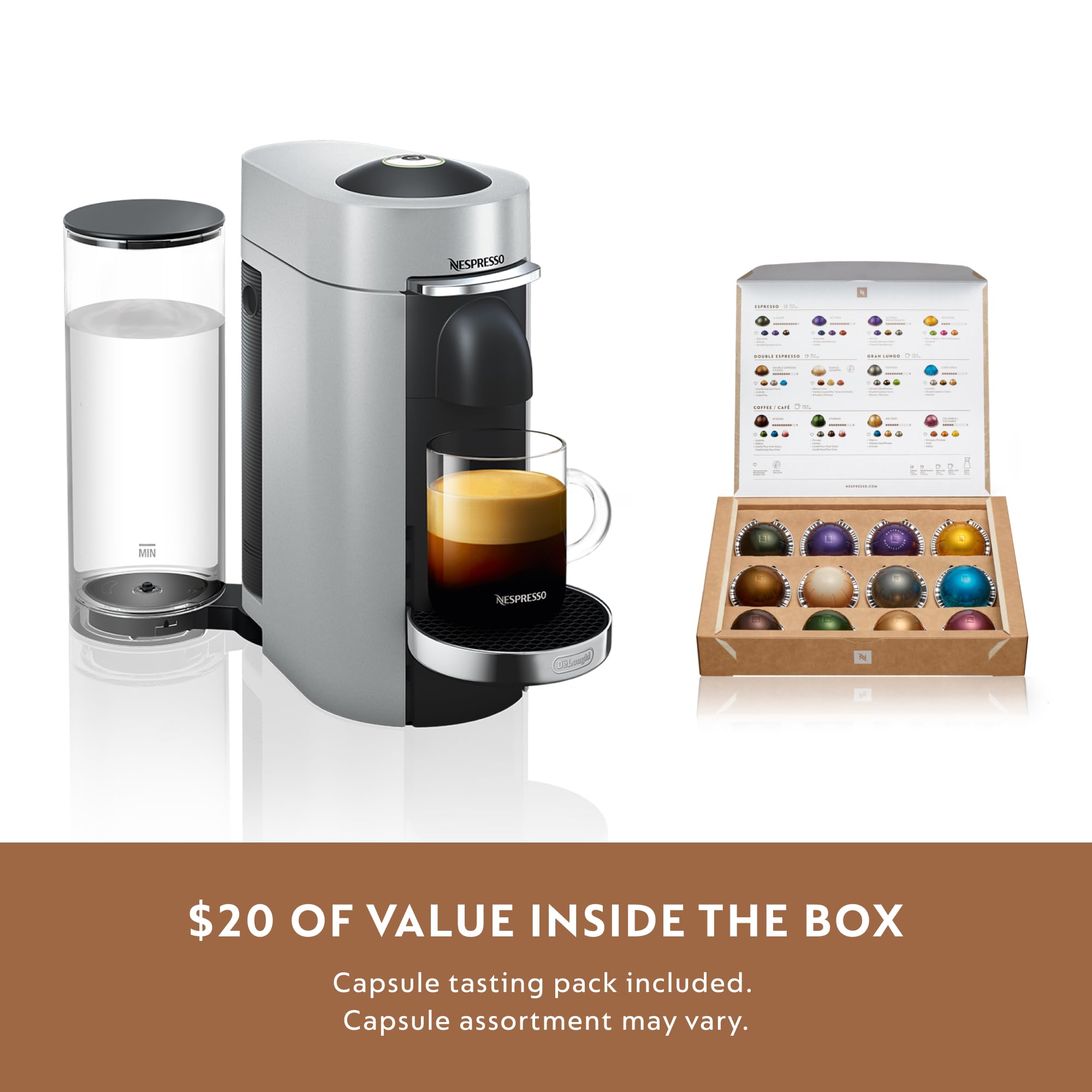 Nespresso VertuoPlus Deluxe Coffee and Espresso Machine by De'Longhi with Milk Frother, Titan