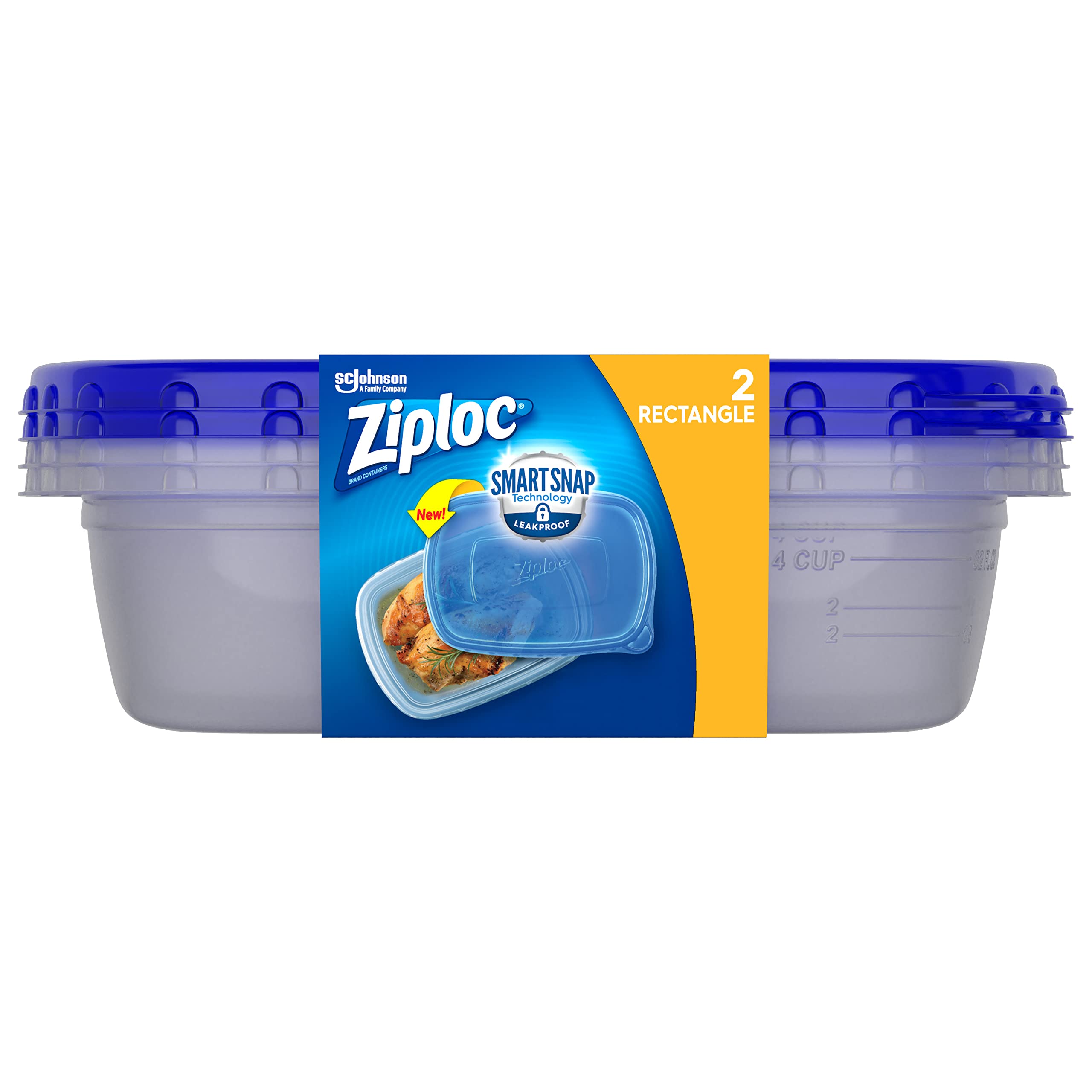 Ziploc Food Storage Meal Prep Containers Reusable for Kitchen Organization, Smart Snap Technology, Dishwasher Safe, Deep Rectangle, 2 Count