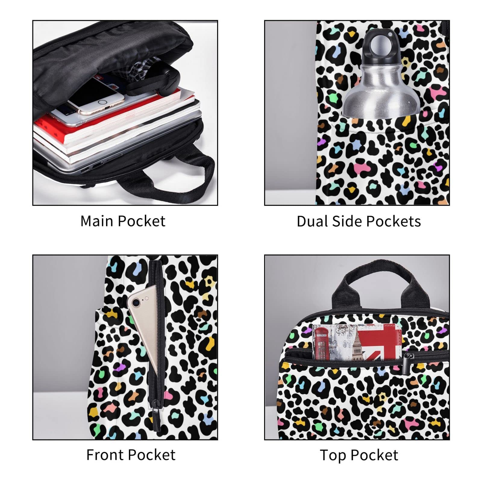 Cute Rainbow Leopard Print Backpack 14.7 Inch Lightweight, Business Laptop Shoulders Backpack Travel Hiking Daypack Gift for Men Women