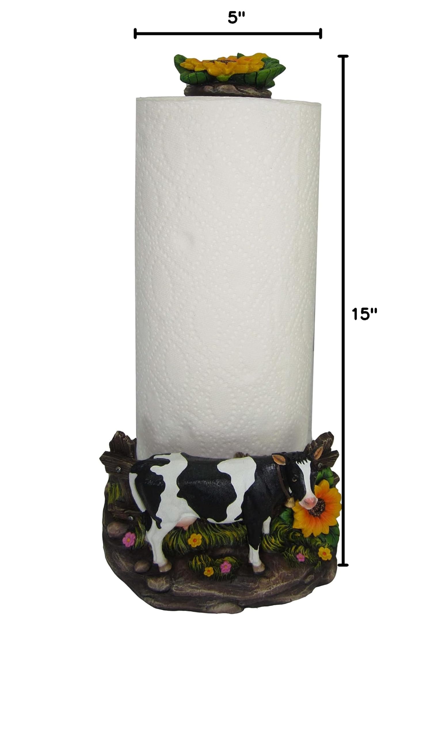 DWK Farmhouse Cow Paper Towel Holder Decorative Farm Kitchen Countertop Towel Dispenser Stand - 15"