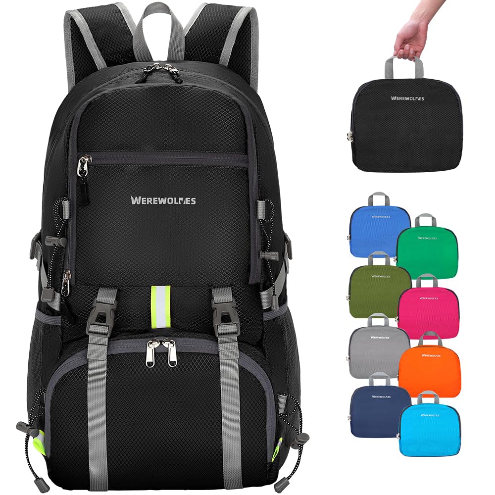 WEREWOLVES Lightweight Waterproof Foldable Small Backpack - Water Resistant Hiking Daypack for Outdoor Camping Travel (20L, Navyblue)