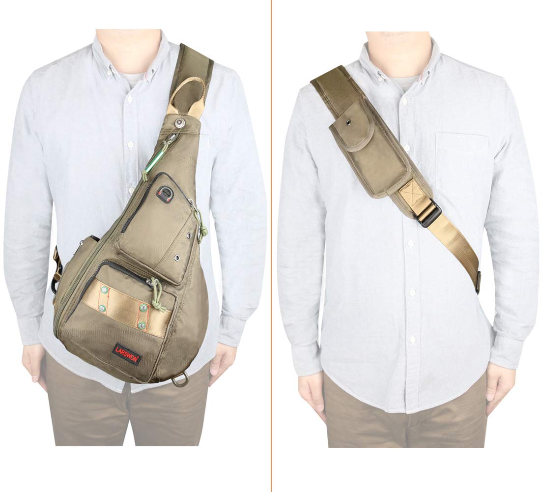 Larswon Sling Backpack, Sling Bag, Crossbody bag for Women Small Backpack Men Backpacks for Small Laptop Tablets Army Green