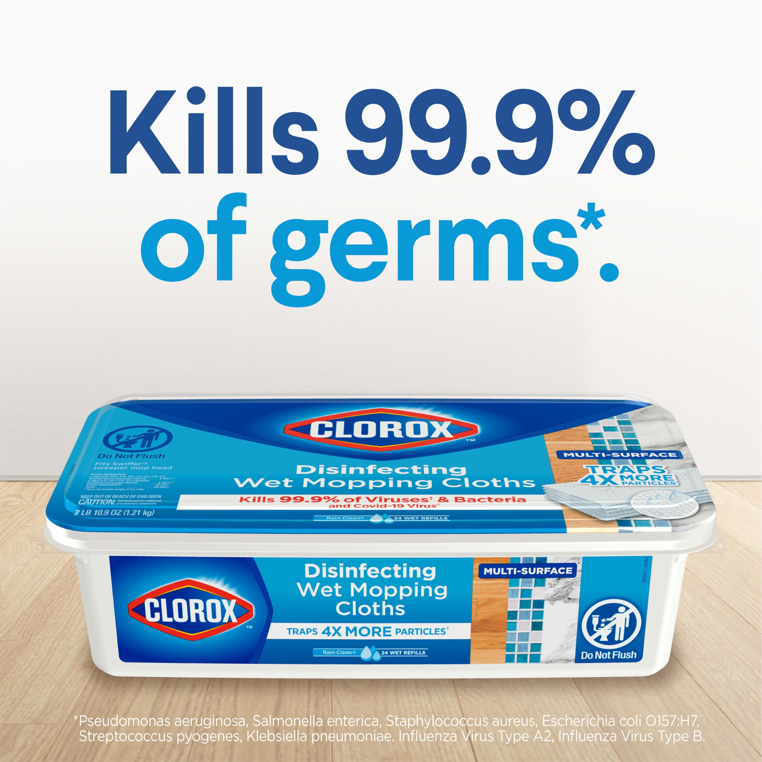 Clorox Disinfecting Wet Mopping Cloths, Disposable Mop Heads, Multi-Surface Floor Mop, Rain Clean Scent, 24 Wet Refills (Pack of 2)