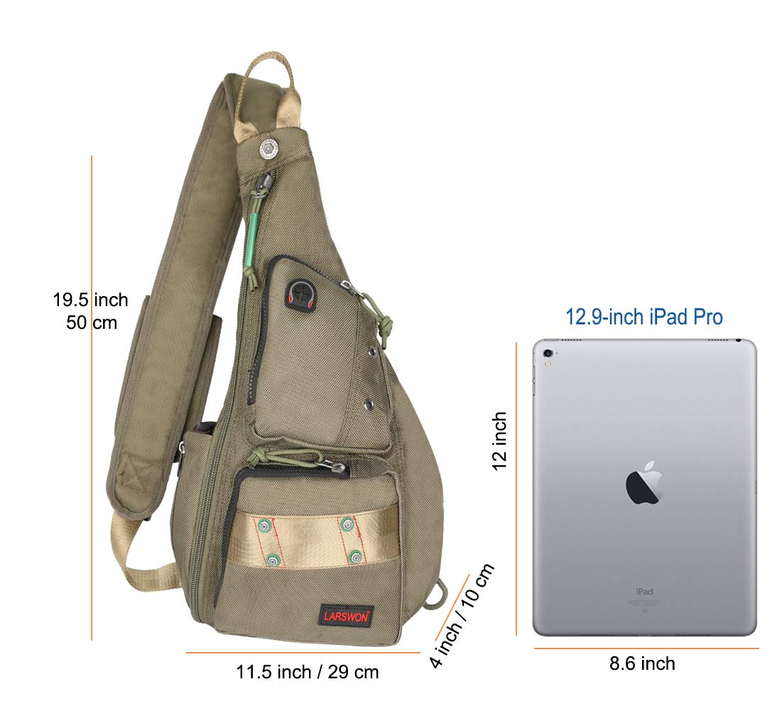 Larswon Sling Backpack, Sling Bag, Crossbody bag for Women Small Backpack Men Backpacks for Small Laptop Tablets Army Green