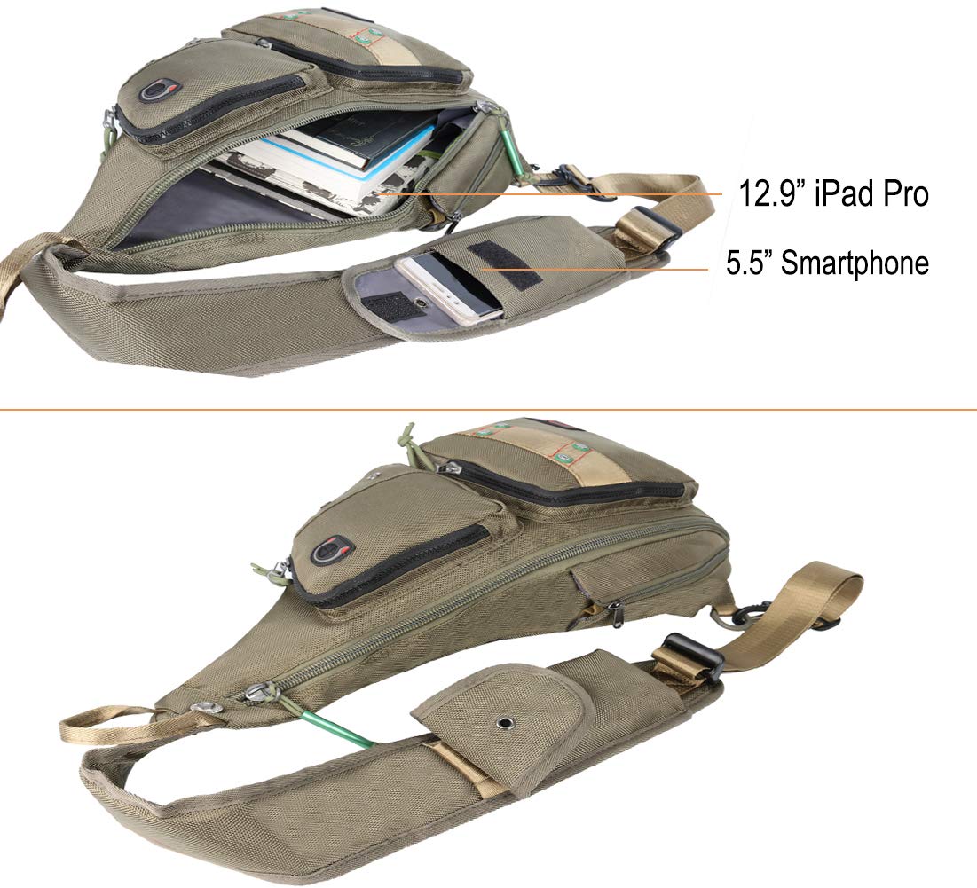 Larswon Sling Backpack, Sling Bag, Crossbody bag for Women Small Backpack Men Backpacks for Small Laptop Tablets Army Green