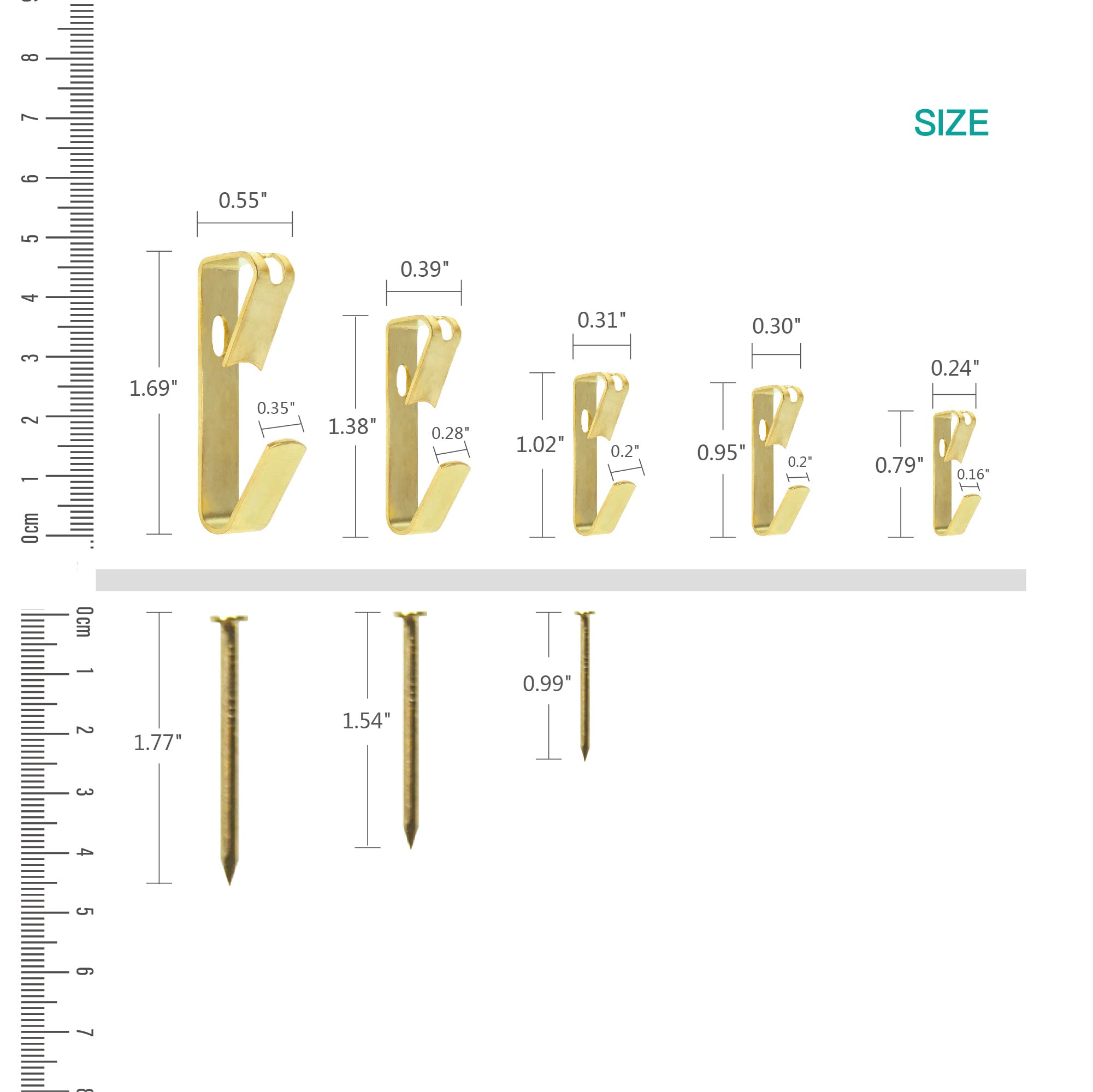 Picture Hanging Kit , 10-100lbs Heavy Duty Picture Hangers ,140pcs Golden Picture Hanging Hooks,Picture Hooks Hardware for Picture Frame, Painting,Portraits , Mirror