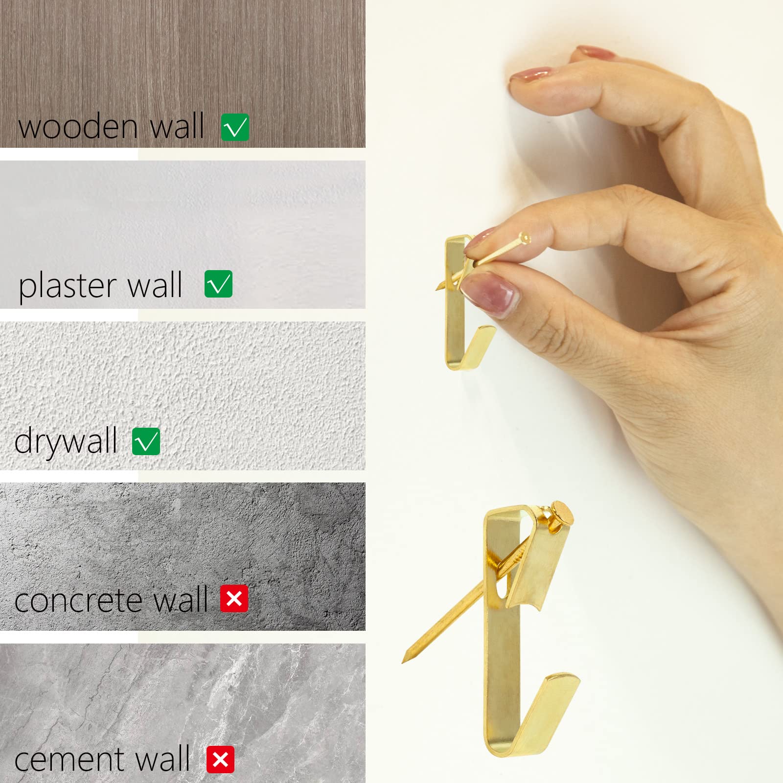 Picture Hanging Kit , 10-100lbs Heavy Duty Picture Hangers ,140pcs Golden Picture Hanging Hooks,Picture Hooks Hardware for Picture Frame, Painting,Portraits , Mirror