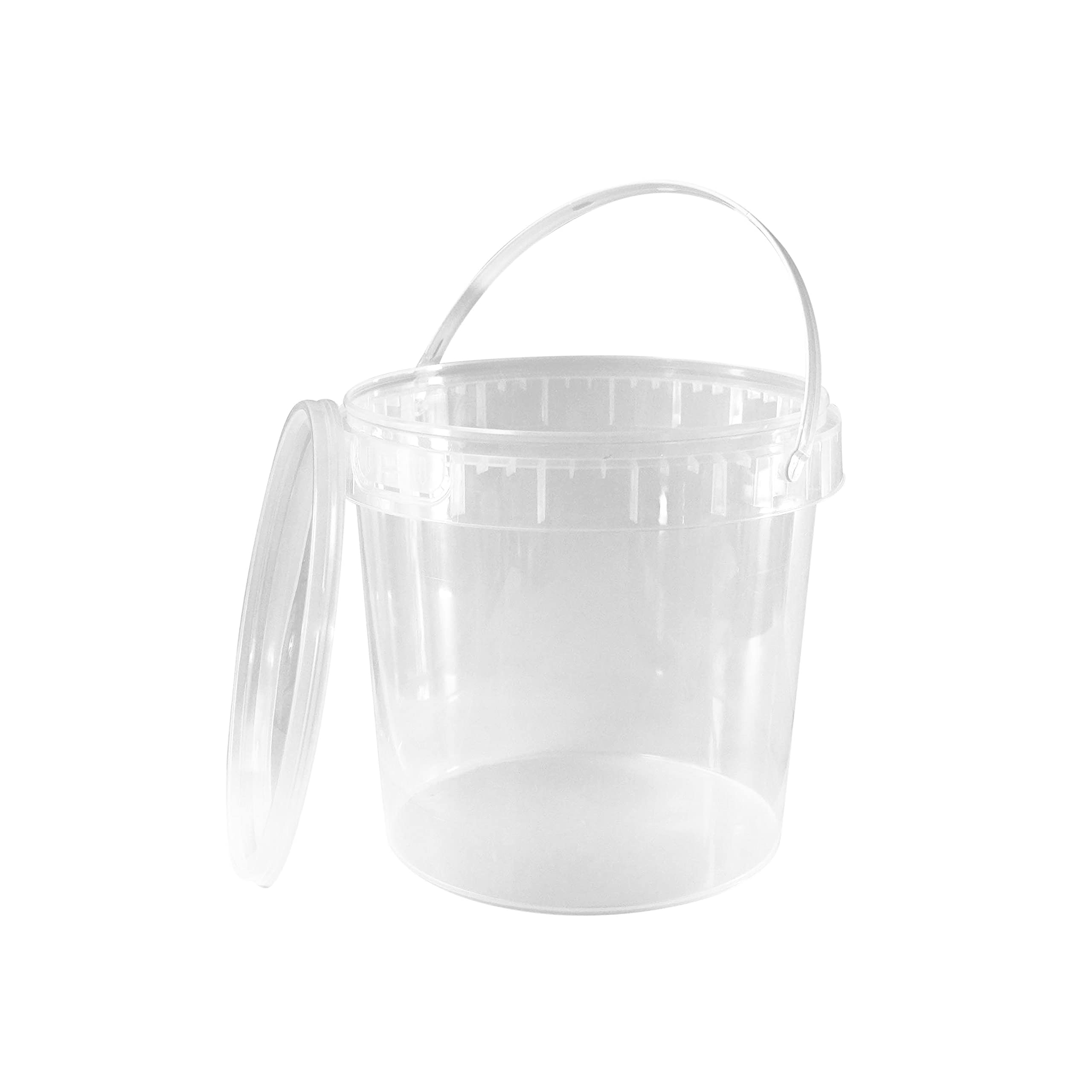 1 Gallon (128 oz) Clear Plastic Bucket with Lid and Handle (1 Pack), Ice Cream Tub with Lids - Food Grade Freezer and Microwave Safe Food Storage Containers, Round Plastic Pail Container with Lid, BPA Free