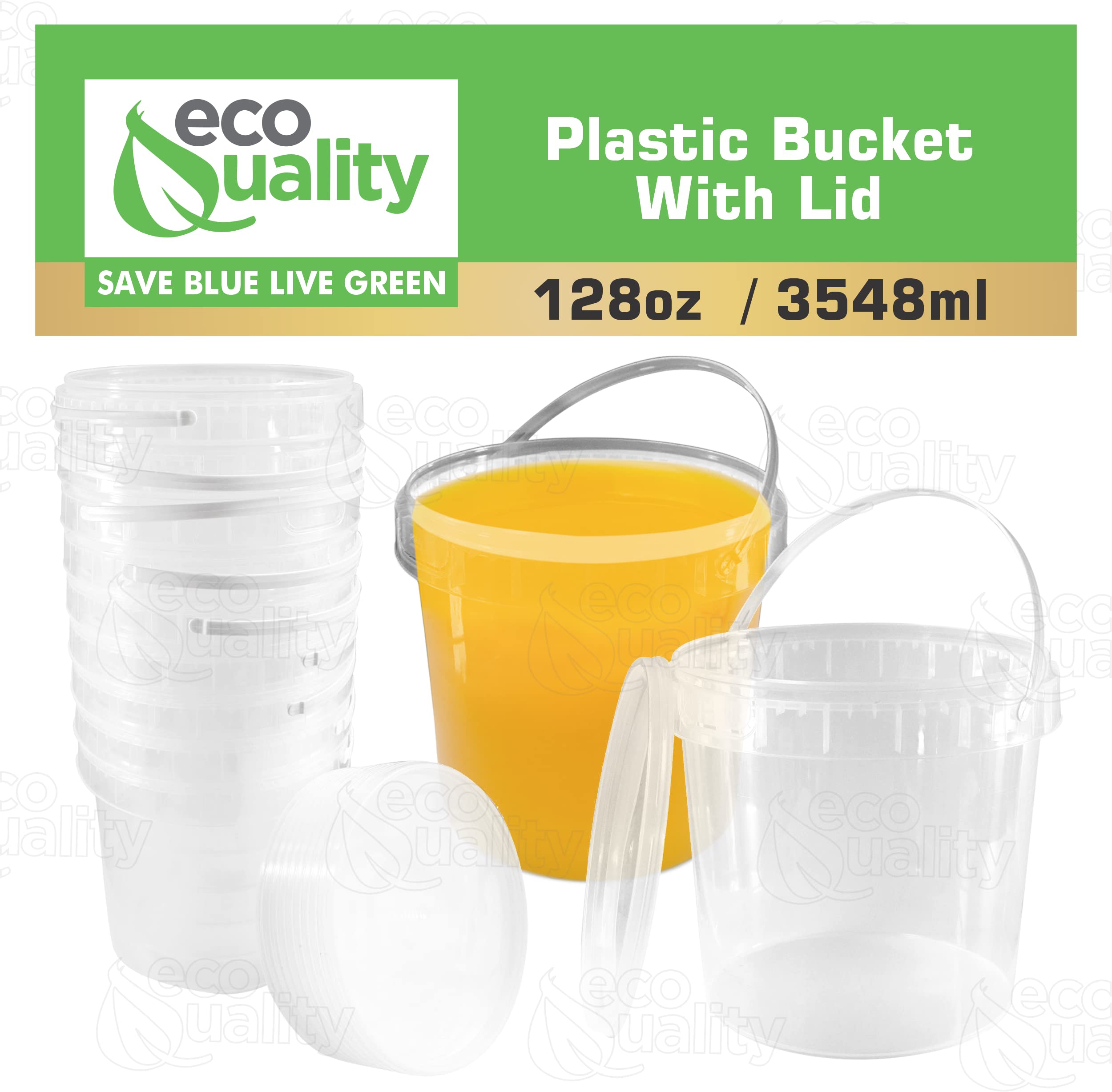 1 Gallon (128 oz) Clear Plastic Bucket with Lid and Handle (1 Pack), Ice Cream Tub with Lids - Food Grade Freezer and Microwave Safe Food Storage Containers, Round Plastic Pail Container with Lid, BPA Free
