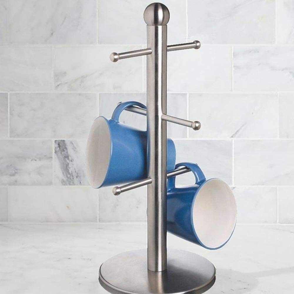 Stainless Steel Tree Shape Mug Rack Tree Tea Cup Storage Holder Stand Home Kitchen Mug Hanging Display Drinkware Shelf 6 Hooks