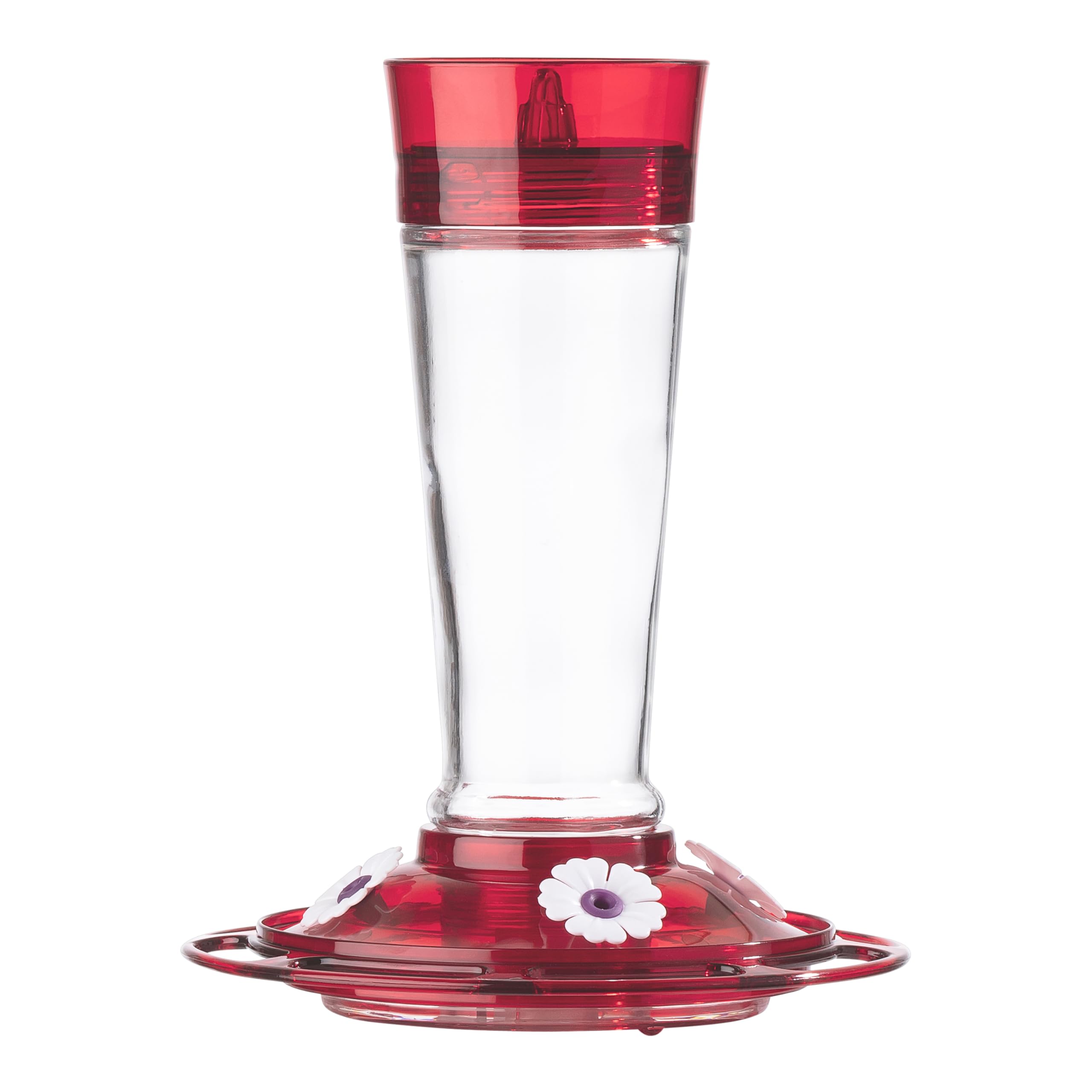 More Birds Bird Health+ Ruby Hummingbird Feeder, Glass Hummingbird Feeders for Outdoors, 4 Feeding Stations, 10 Ounces