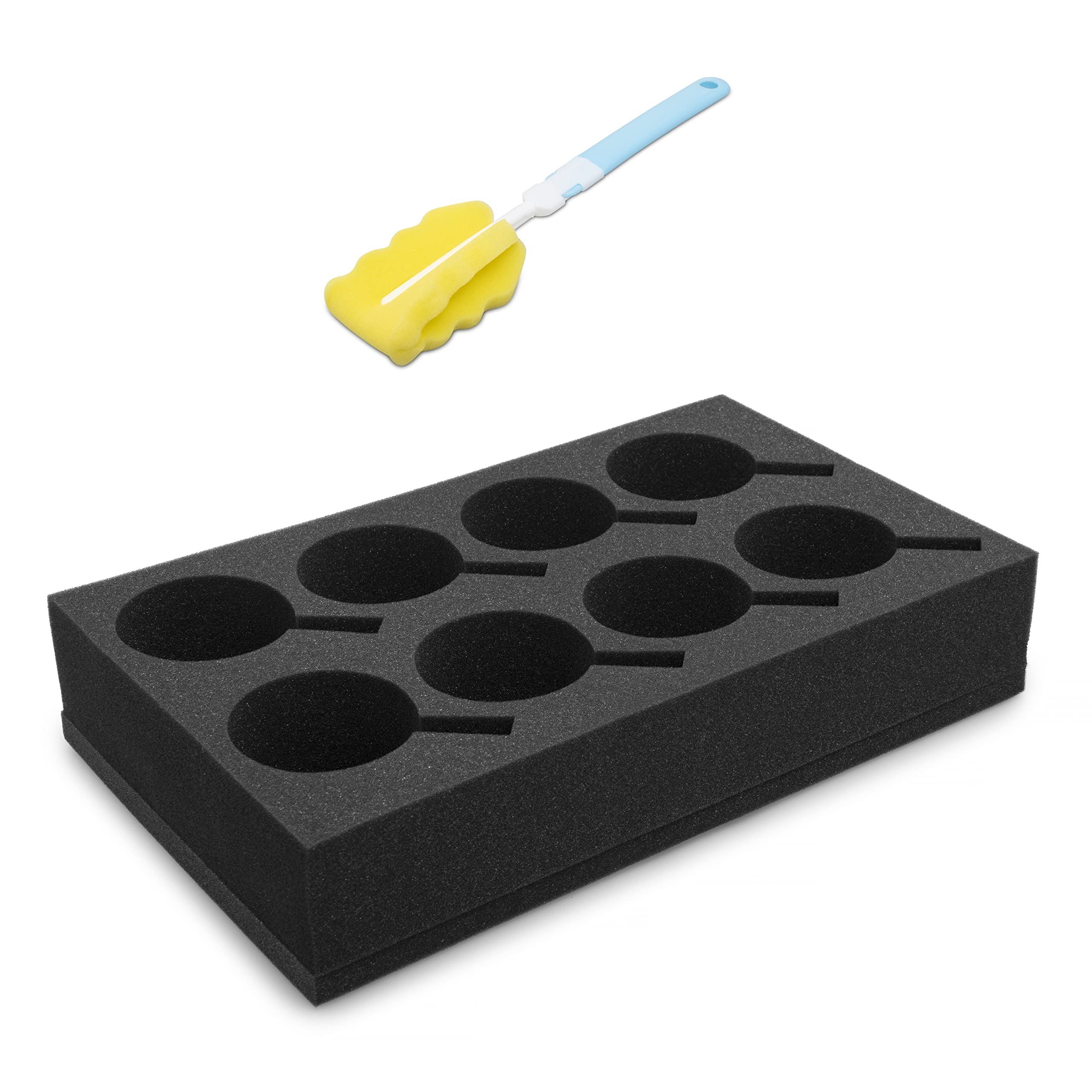Hawetico Foam Cup Glass Holder - Reinforced Dark Gray Foam Holds 8 Mugs, Sturdy, For Caravans, Camping, Boats, Motorhomes-Complete With Sponge Cup Brush