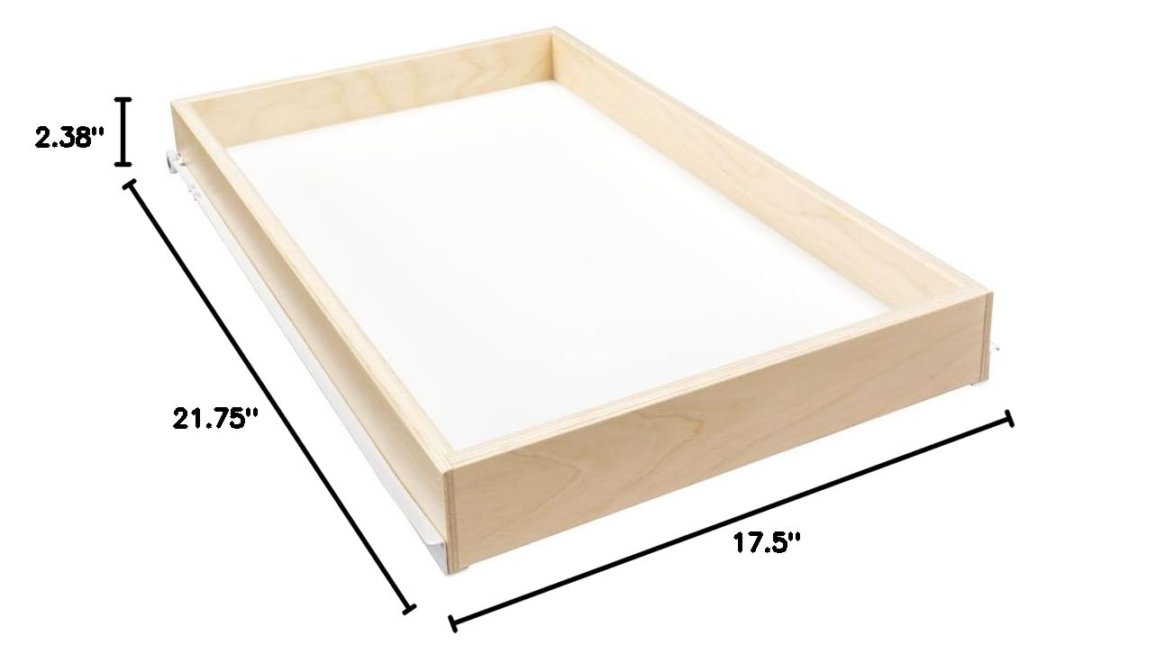 Sliding Pull-Out Shelf For Cabinets (Kitchen Cupboards, Pantry Drawers, Bathroom Storage, etc.) 2 3/8" Tall - 21 3/4" Deep - Includes 3/4 Slides & Base Mounting - Clear Opening Width: (15")