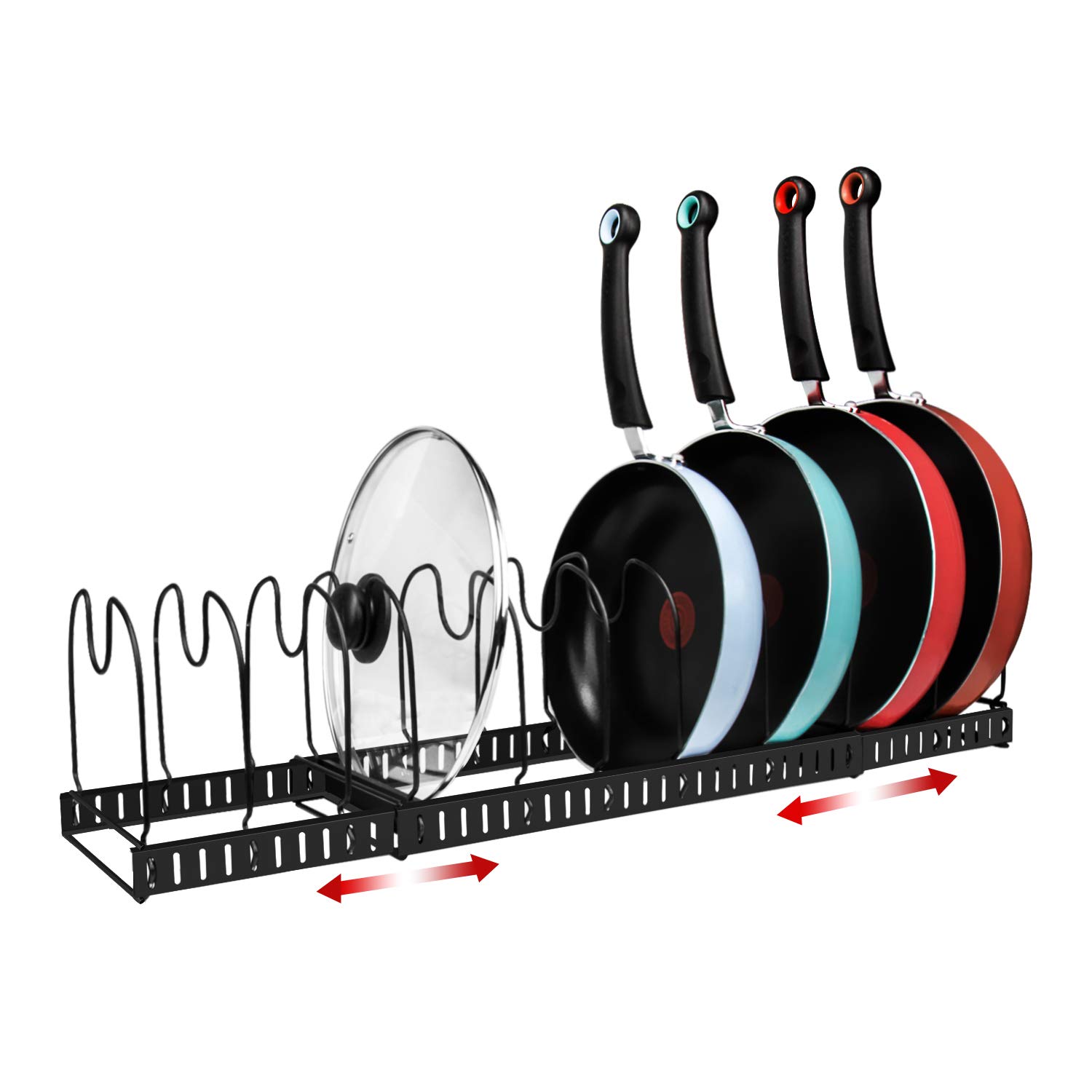 X-cosrack 11 Dividers Pot Pan Lid Rack Bakeware Cupboard Organizer, Expandable, Patent Pending. Black