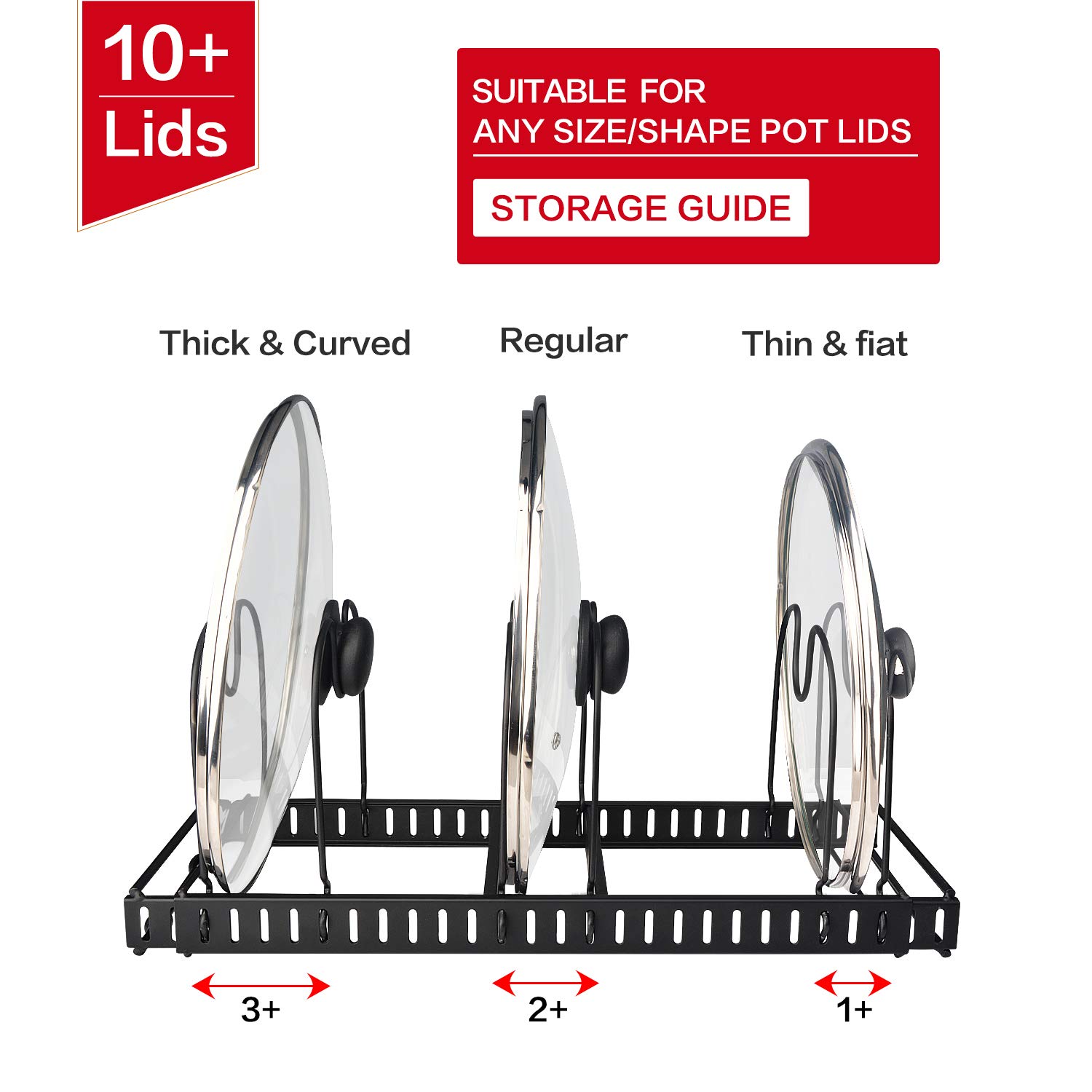 X-cosrack 11 Dividers Pot Pan Lid Rack Bakeware Cupboard Organizer, Expandable, Patent Pending. Black