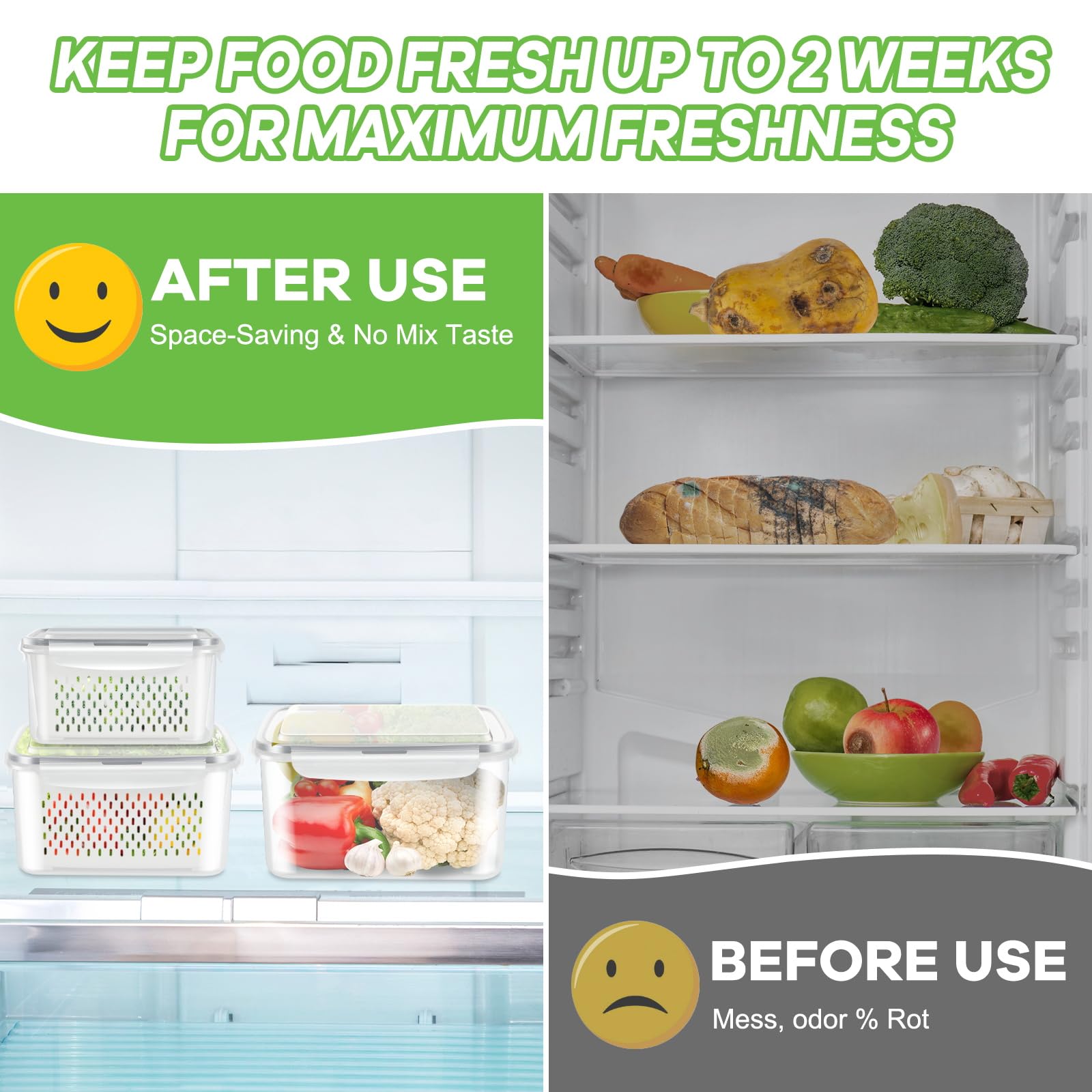 TBMax Fruit Storage Containers for Fridge - 3 Pack Large Produce Saver Containers Fridge Organizers with Airtight Lid & Colander, Vegetable Storage Lettuce Keepers Berry Containers for Refrigerator