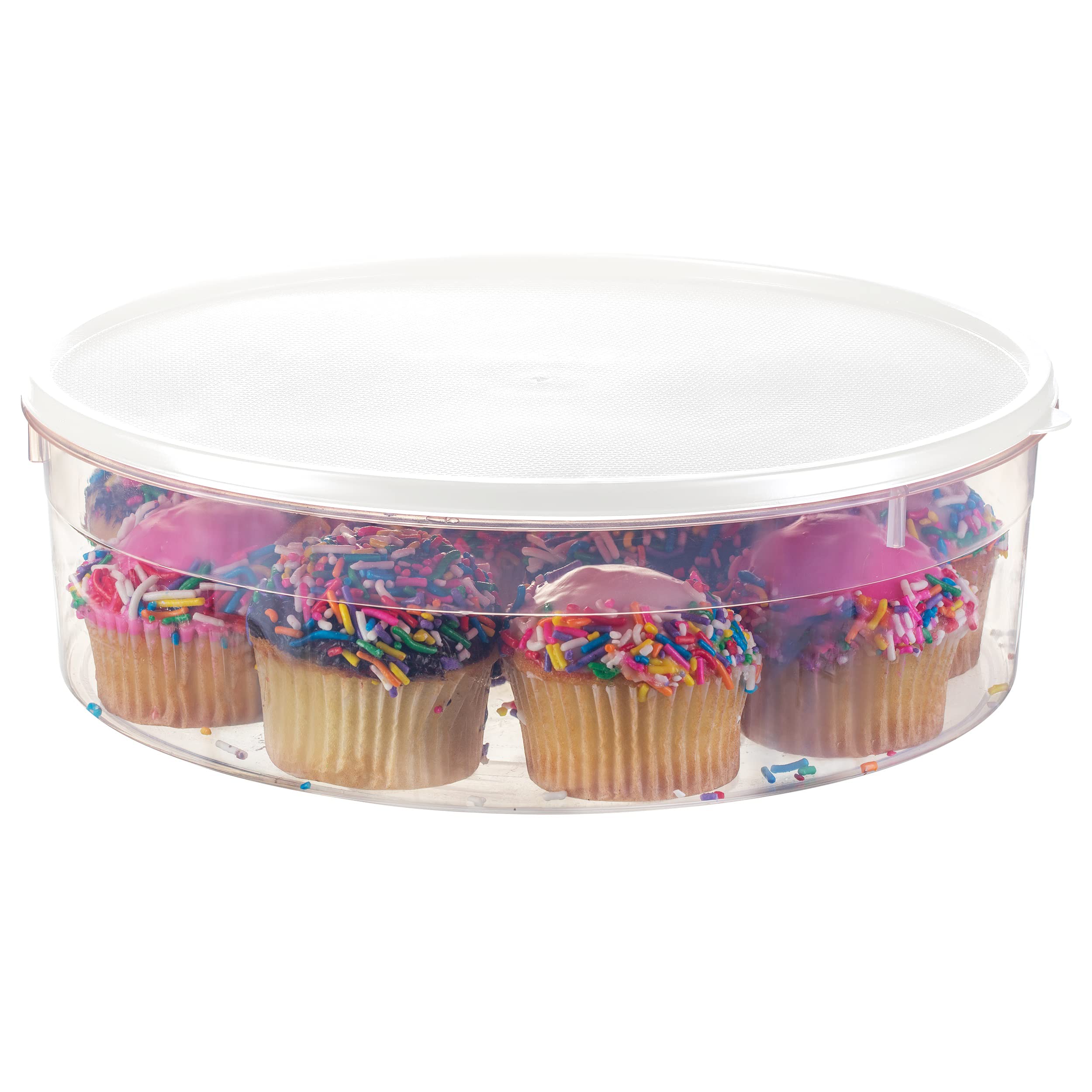 Zilpoo Plastic Pie Keeper with Lid, 10.5β, Christmas Cupcake Carrier, Muffin, Cookie, Cake Holder, Round Food Storage Container with Cover, Red