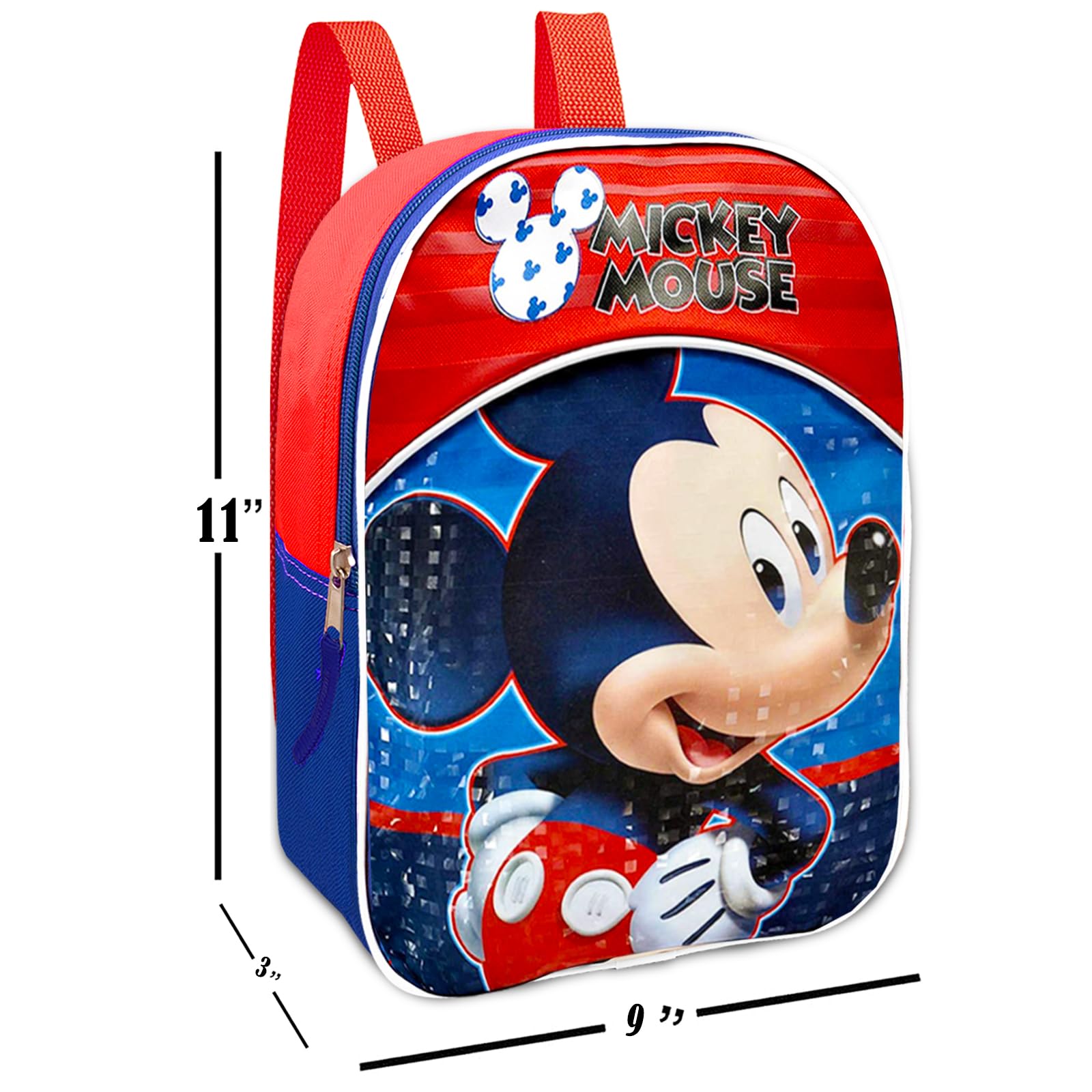 Disney Mickey Mouse Mini Backpack - Bundle with 11 Inch Mickey Backpack, Disney Look and Find Activity Cards Tin Lunch Box with 2 Disney Hidden Pictures Board Booklets