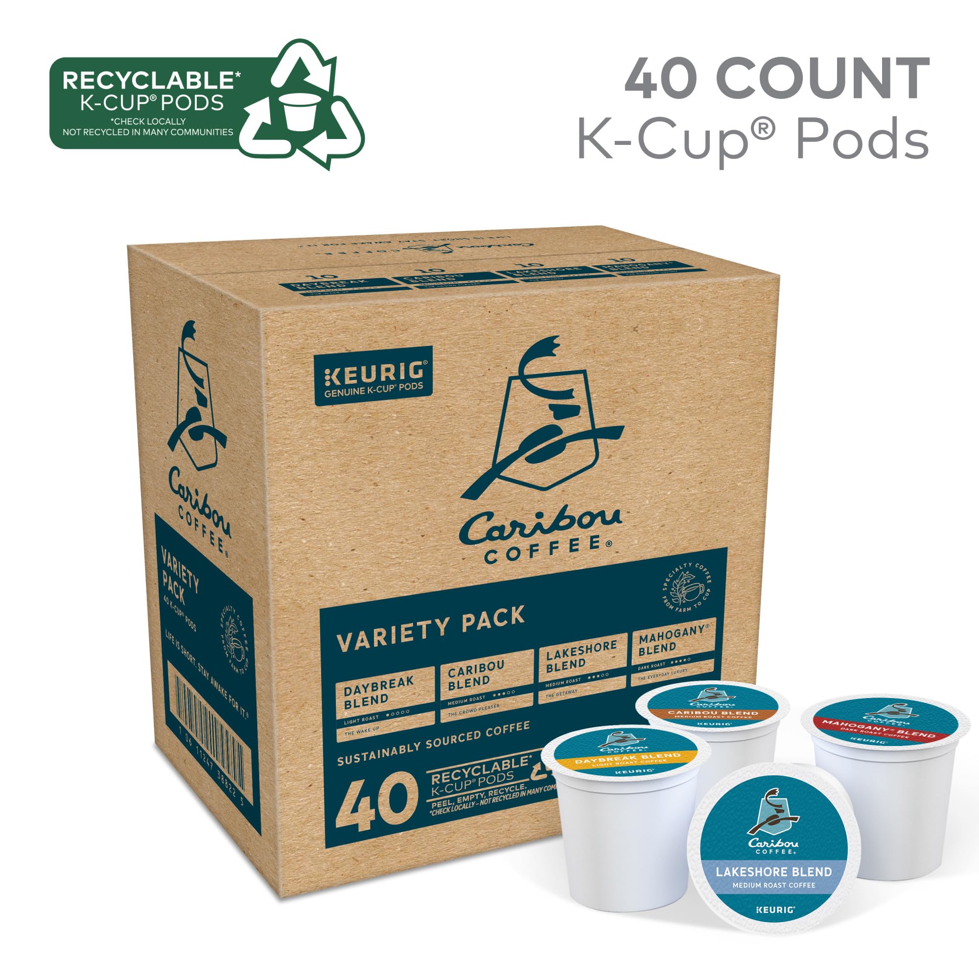 Keurig Caribou Coffee Favorites Variety Pack, Single-Serve Coffee K-Cup Pods Sampler, 40 Count