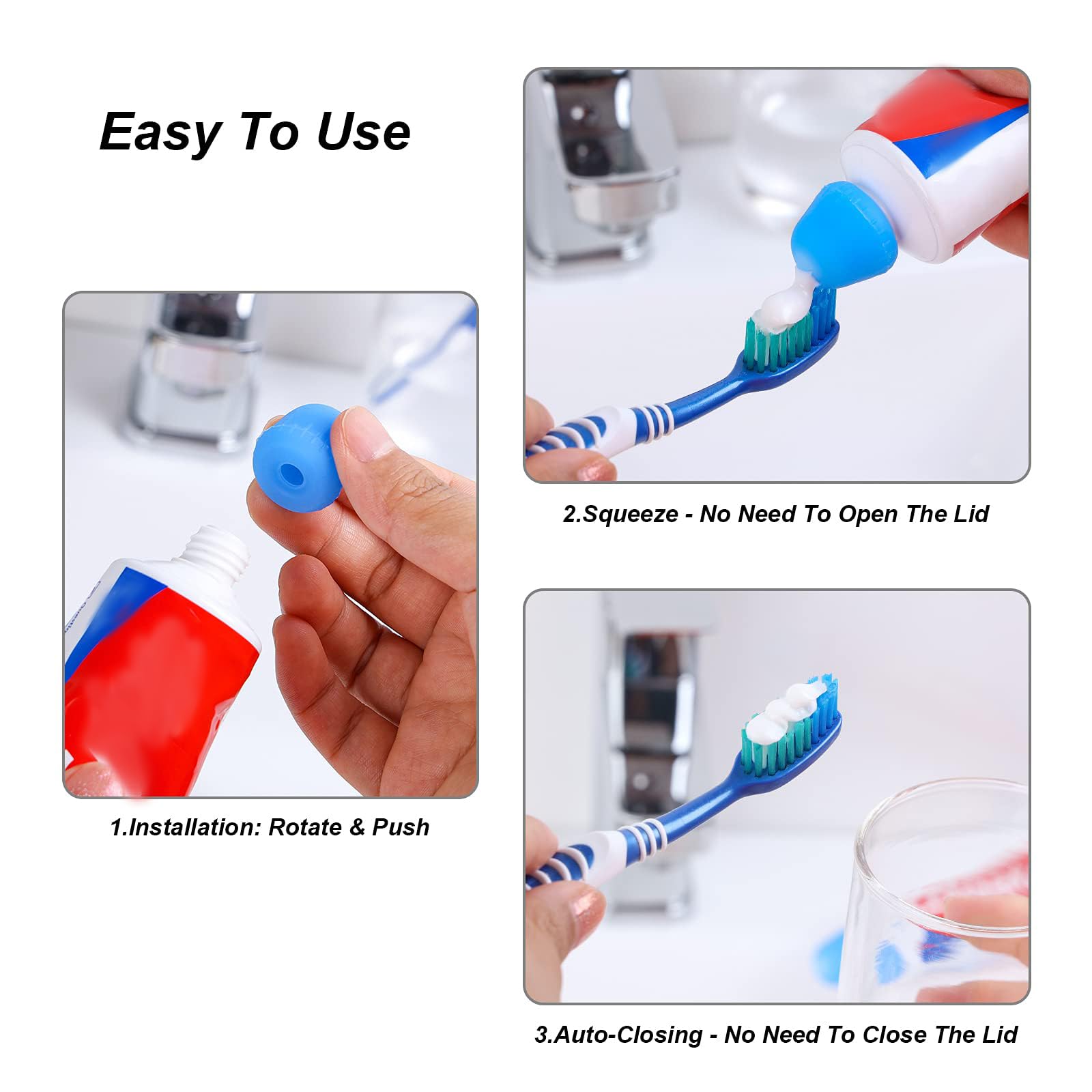 6 Pack Toothpaste Cap, Tnvee Self Closing Toothpaste Squeezer Dispenser with Organizer Box for Kids and Adults in Bathroom, Hygiene No Mess No Waste