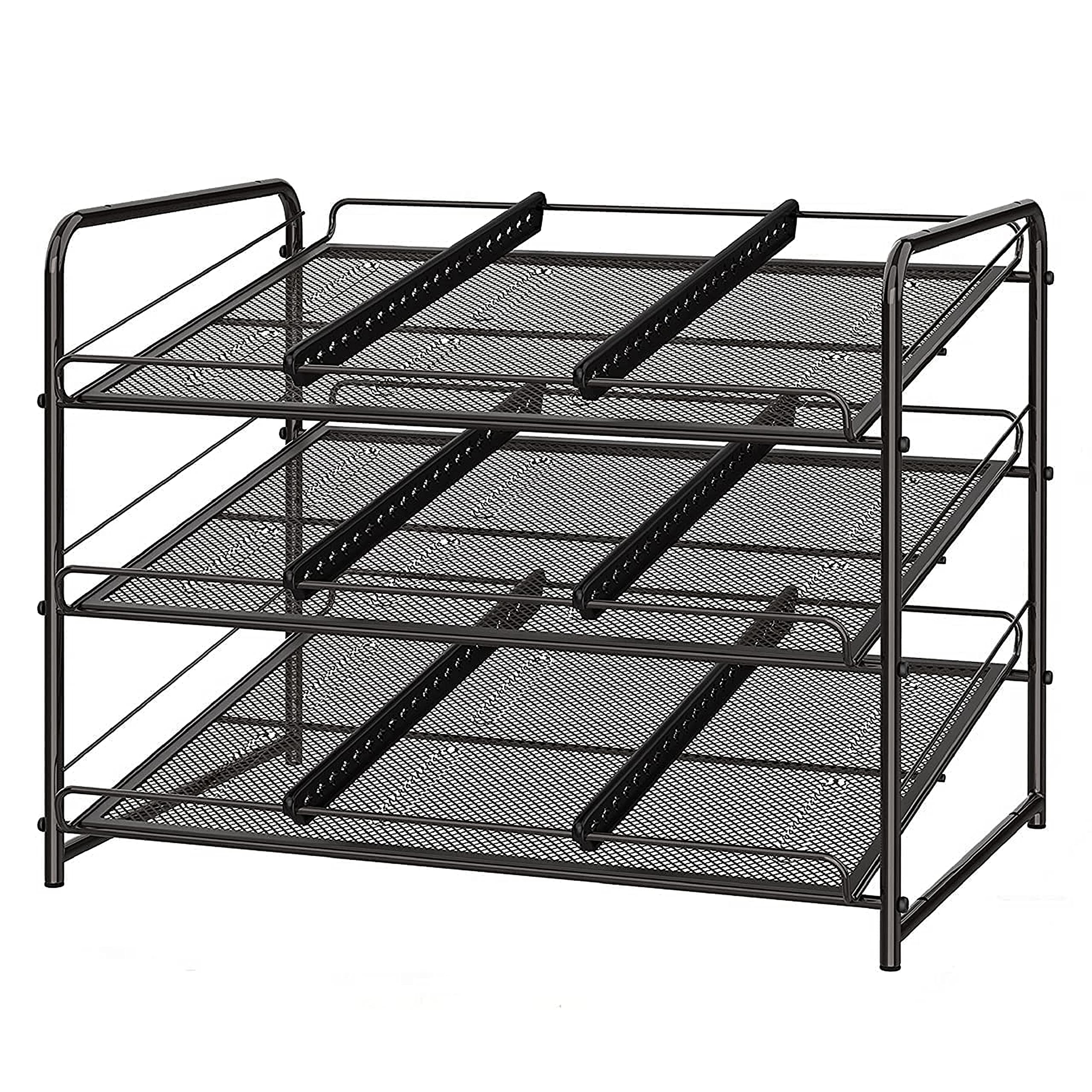 Simple Trending 3-Tier Stackable Can Rack Organizer, Mesh Can Storage Dispenser for Kitchen Cabinet or Pantry, Black