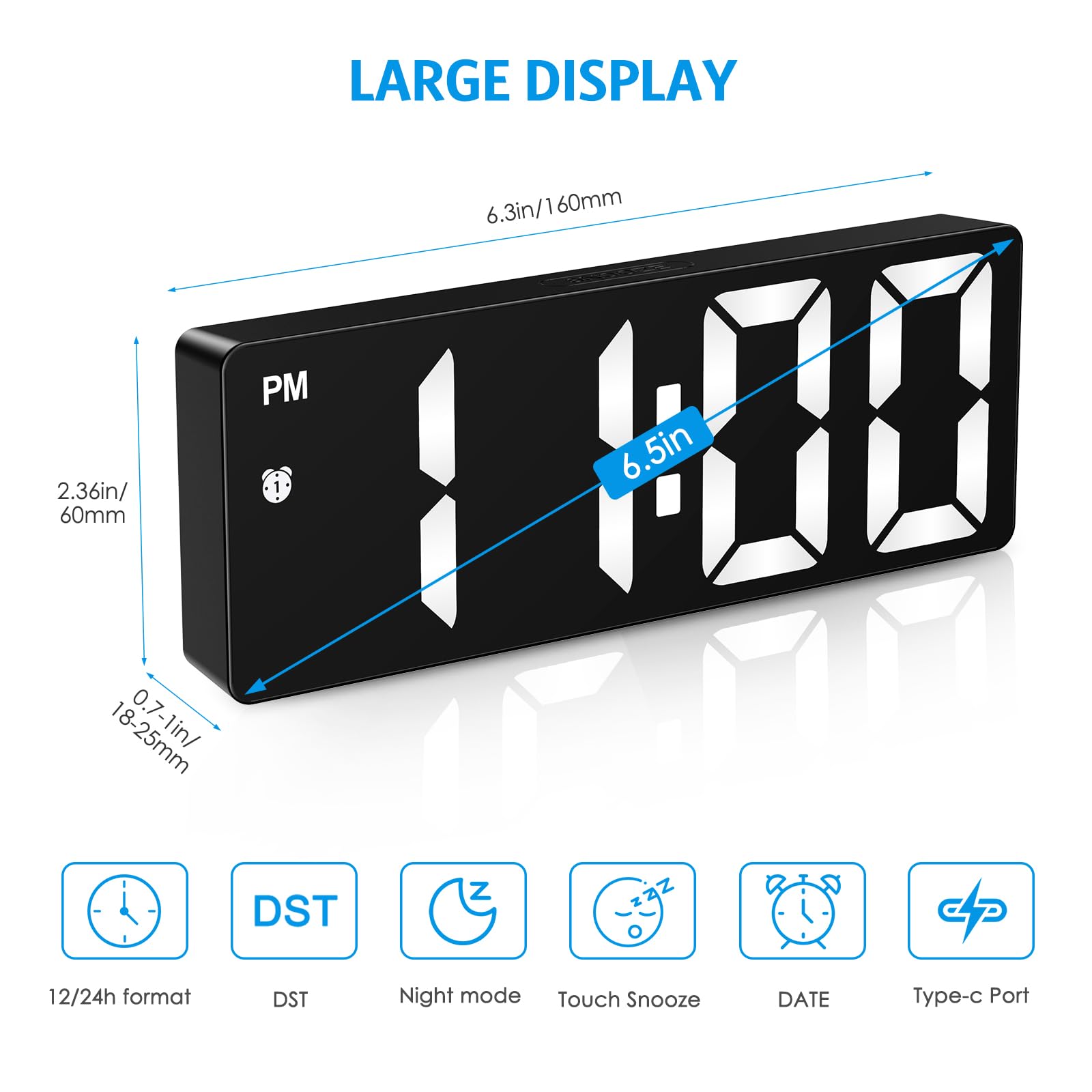 Digital Alarm Clock, [Upgraded Version] LED Clock for Bedroom, Electronic Desktop Clock with Temperature Display, Adjustable Brightness, Voice Control, 12/24H Display for Home, Bedroom, Office