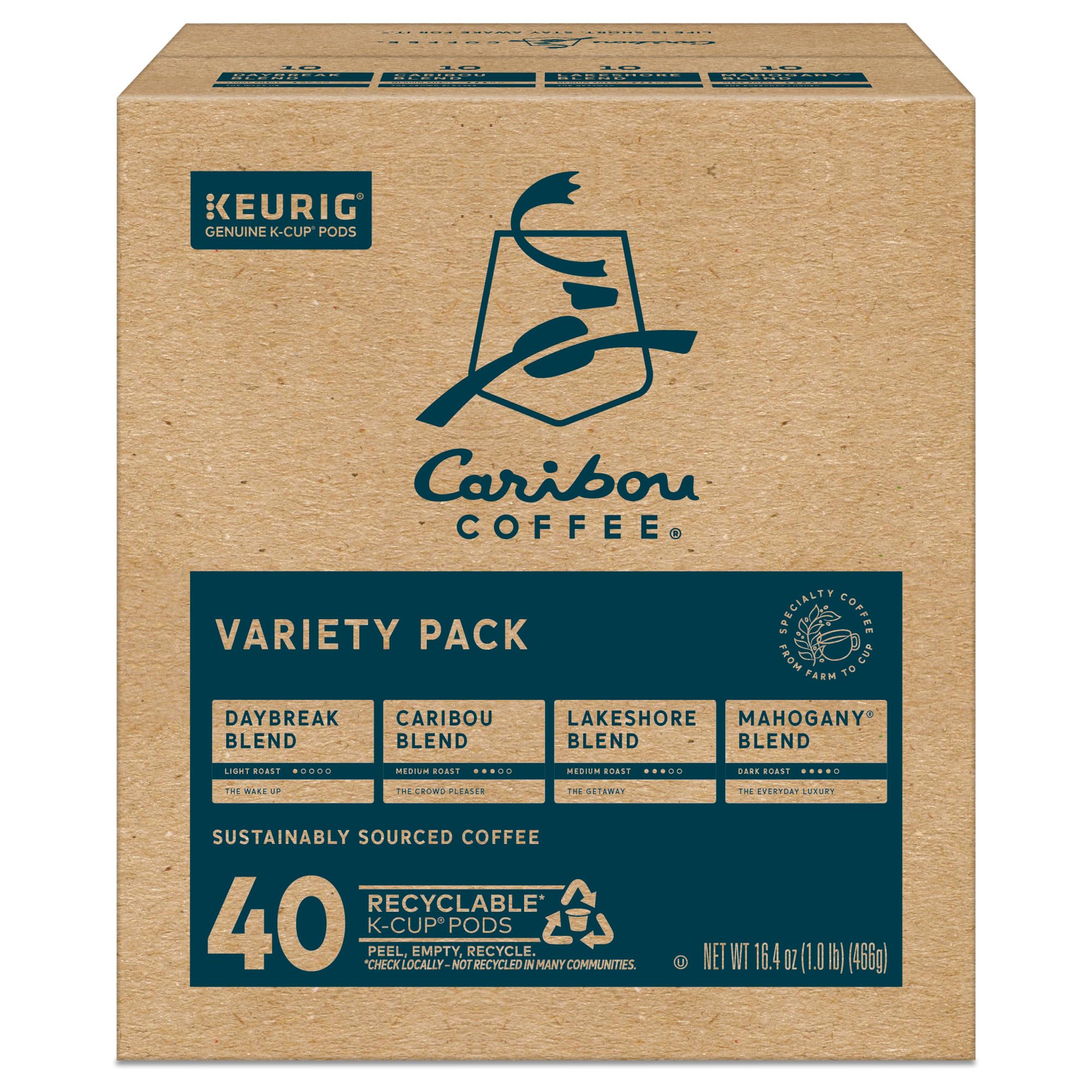 Keurig Caribou Coffee Favorites Variety Pack, Single-Serve Coffee K-Cup Pods Sampler, 40 Count