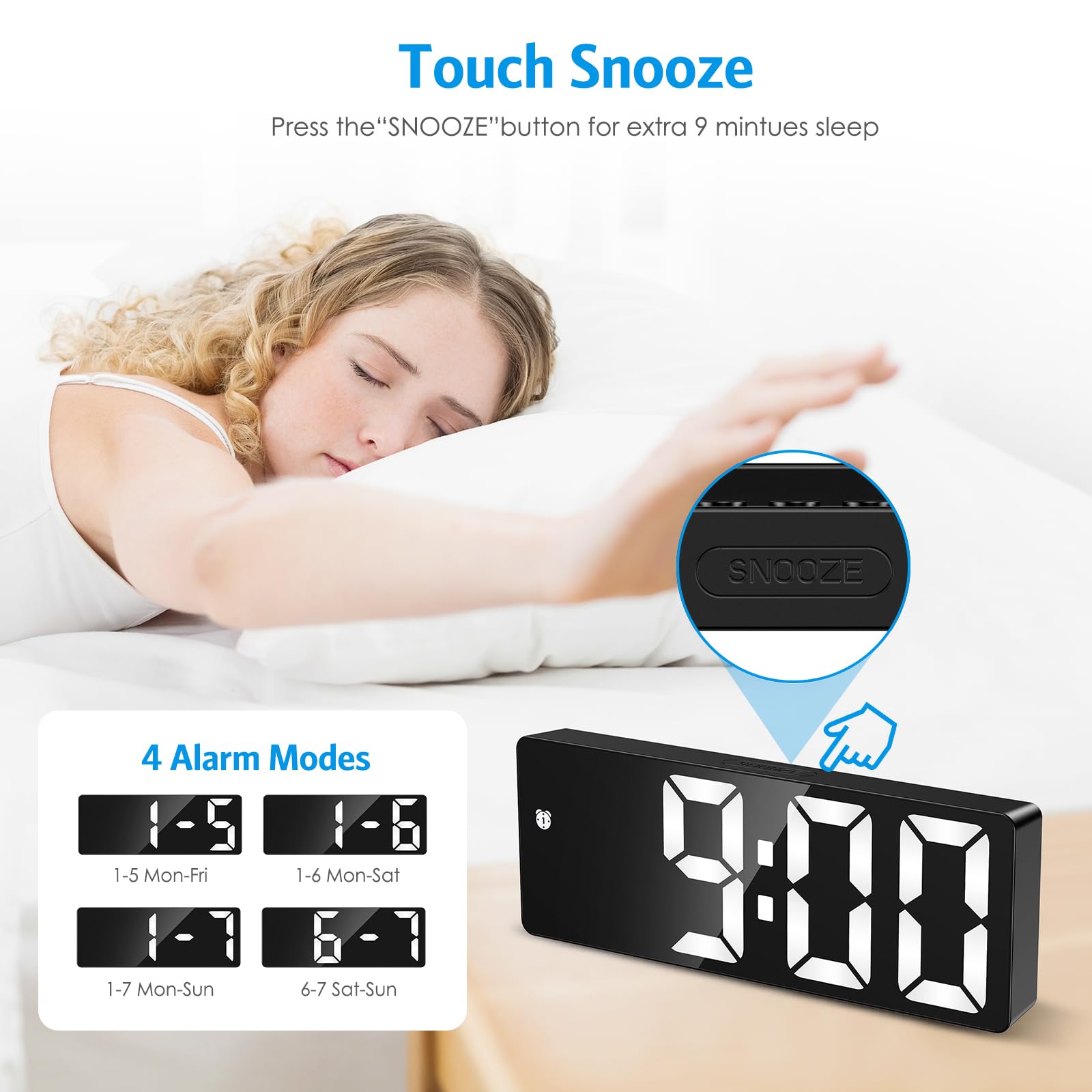 Digital Alarm Clock, [Upgraded Version] LED Clock for Bedroom, Electronic Desktop Clock with Temperature Display, Adjustable Brightness, Voice Control, 12/24H Display for Home, Bedroom, Office