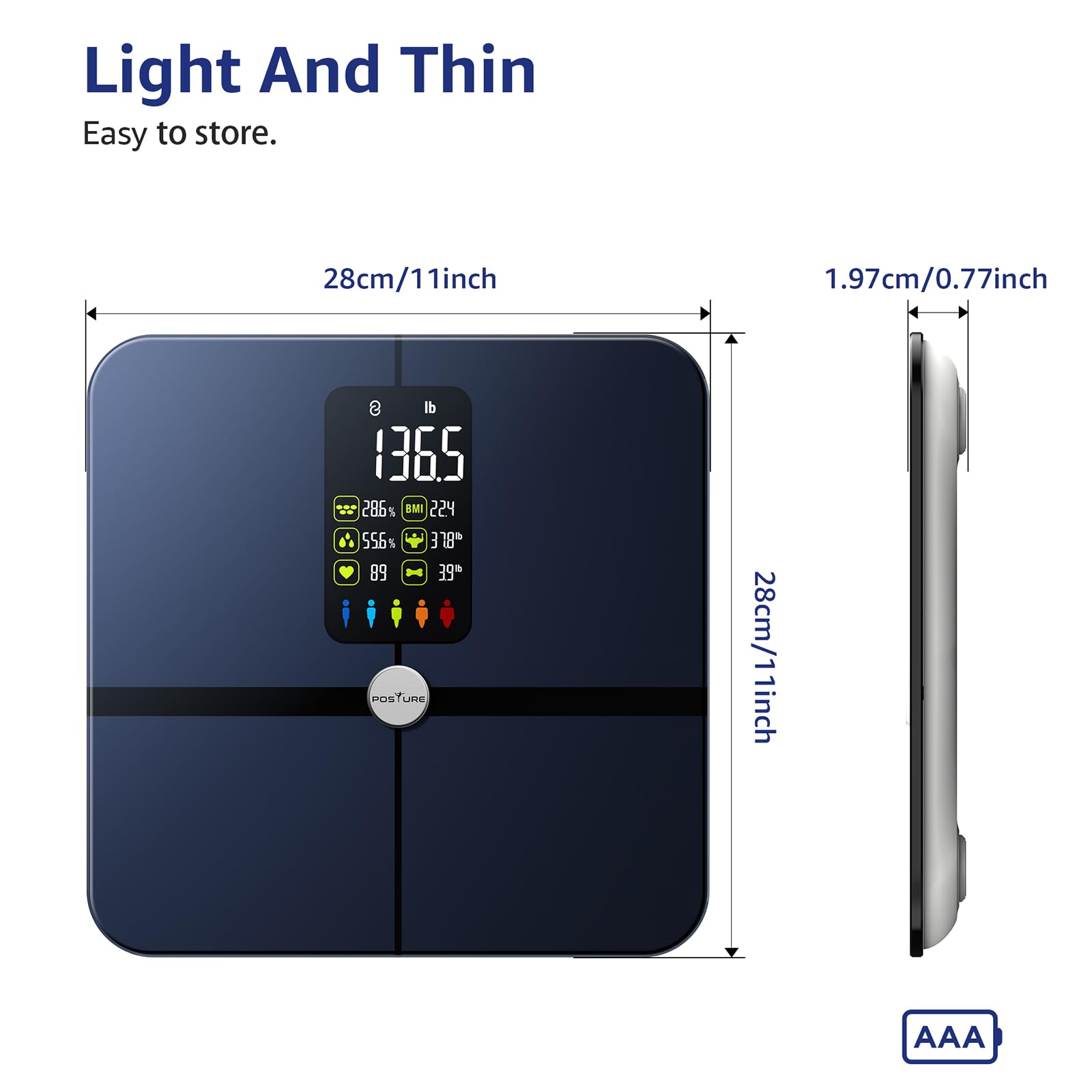 Body Fat Scale, Posture Extra Large Display Digital Bathroom Wireless Weight Scale Composition Analyzer with Heart Rate Heart Index & Body Shape Index with Free APP 400Lb Black