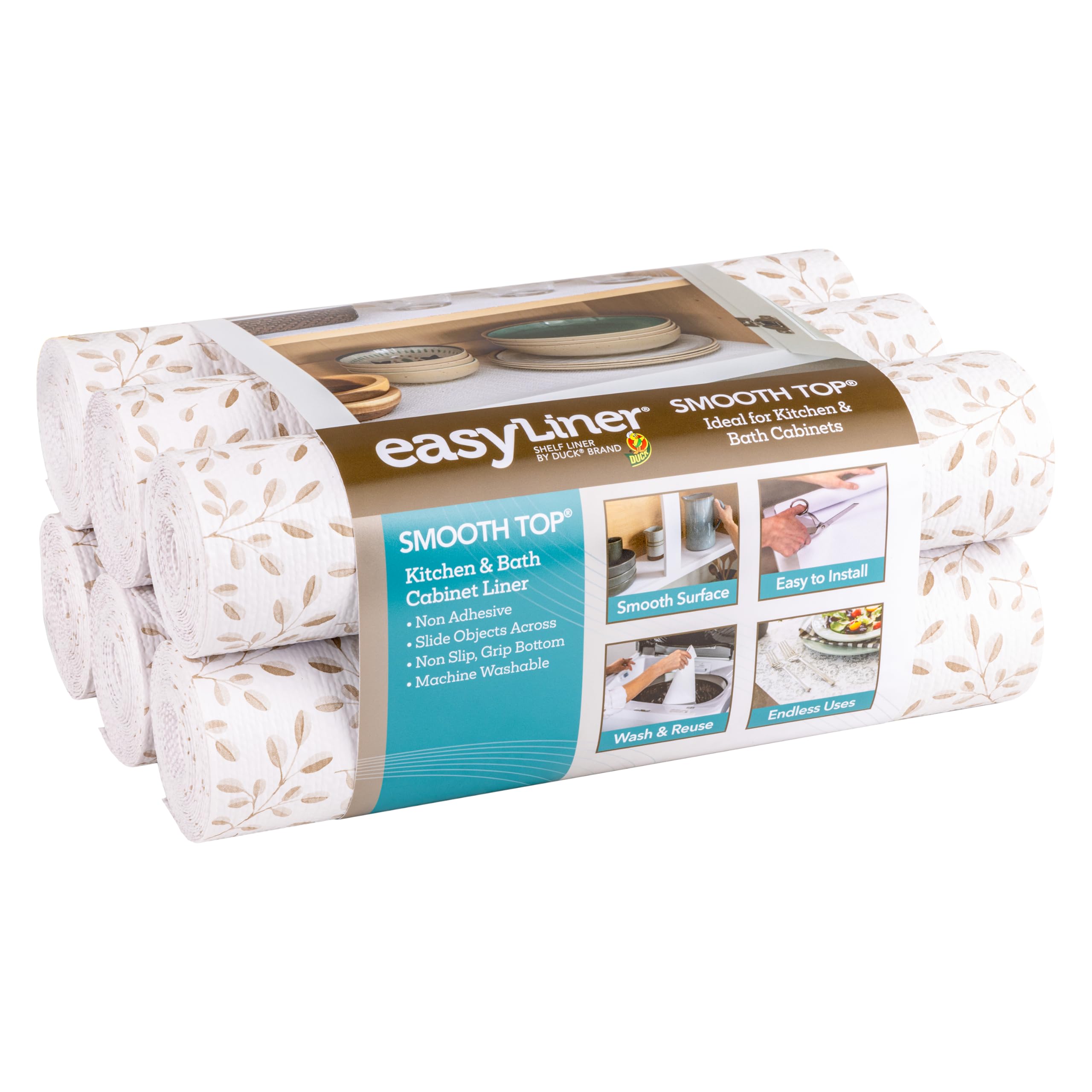 Duck Brand Smooth Top EasyLiner Brand Shelf Liner, Taupe Buds, 6 Pack, 20 in. x 6 ft. (287753)