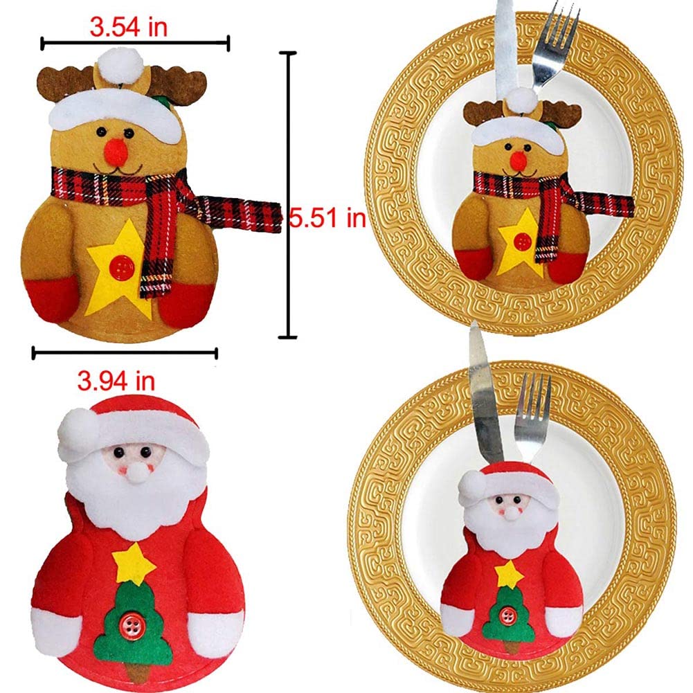 MOKYYDS 8PCS Set Christmas Snowman Cutlery Silverware Holders Pockets Knifes Forks Bag Santa Suit Xmas Deer Hotel Party Dinner Table Decoration