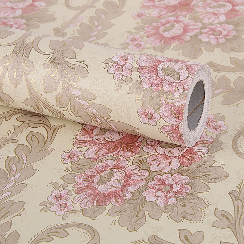 HOYOYO 17.8 x 78 Inches Self-Adhesive Liner Paper, Removable Shelf Liner Wall Stickers Dresser Drawer Peel Stick Kitchen Home Decor, Pink Peony