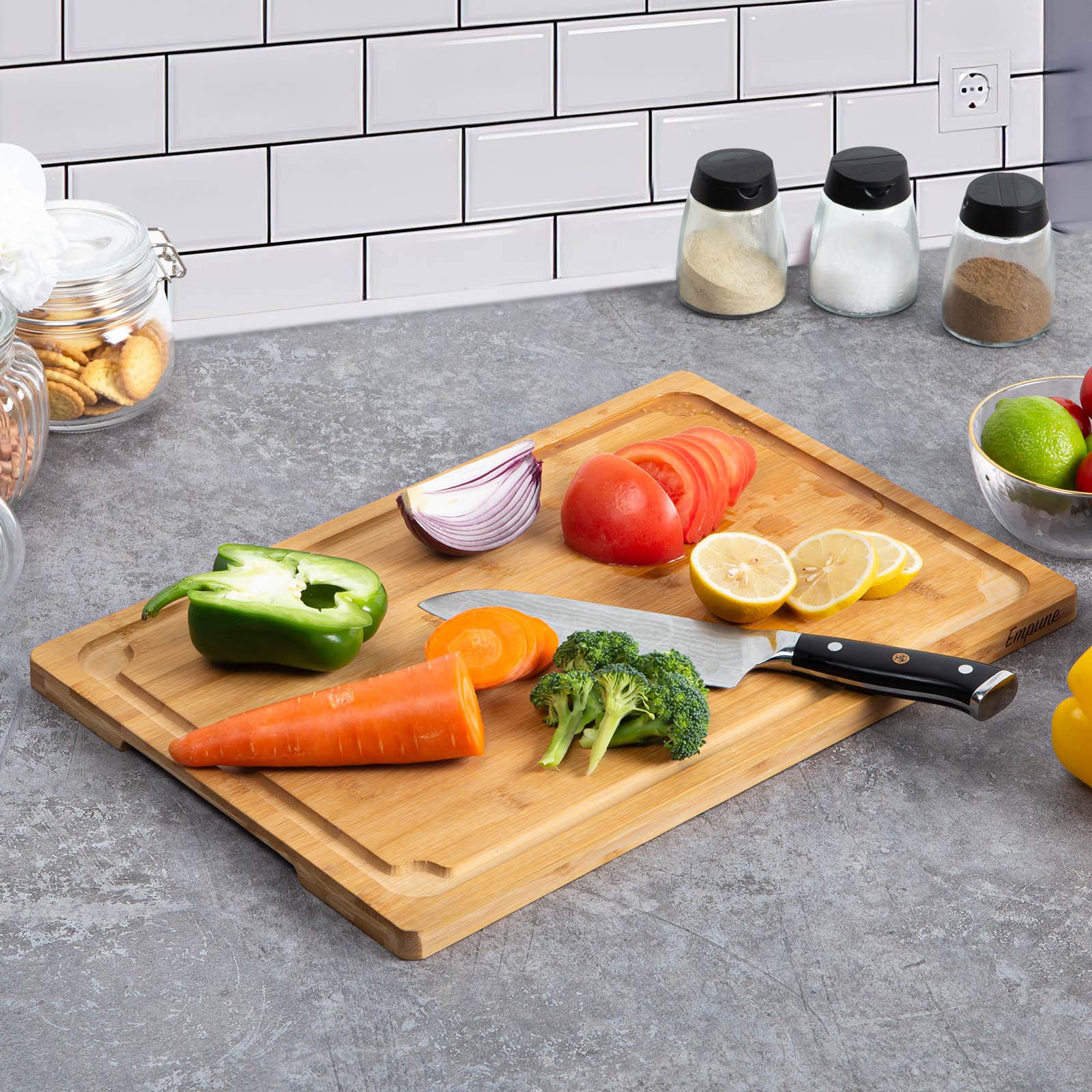 Extra Large Cutting Board, 17.6" Bamboo Cutting Boards for Kitchen with Juice Groove and Handles Kitchen Chopping Board for Meat Cheese board Heavy Duty Serving Tray, XL, Empune