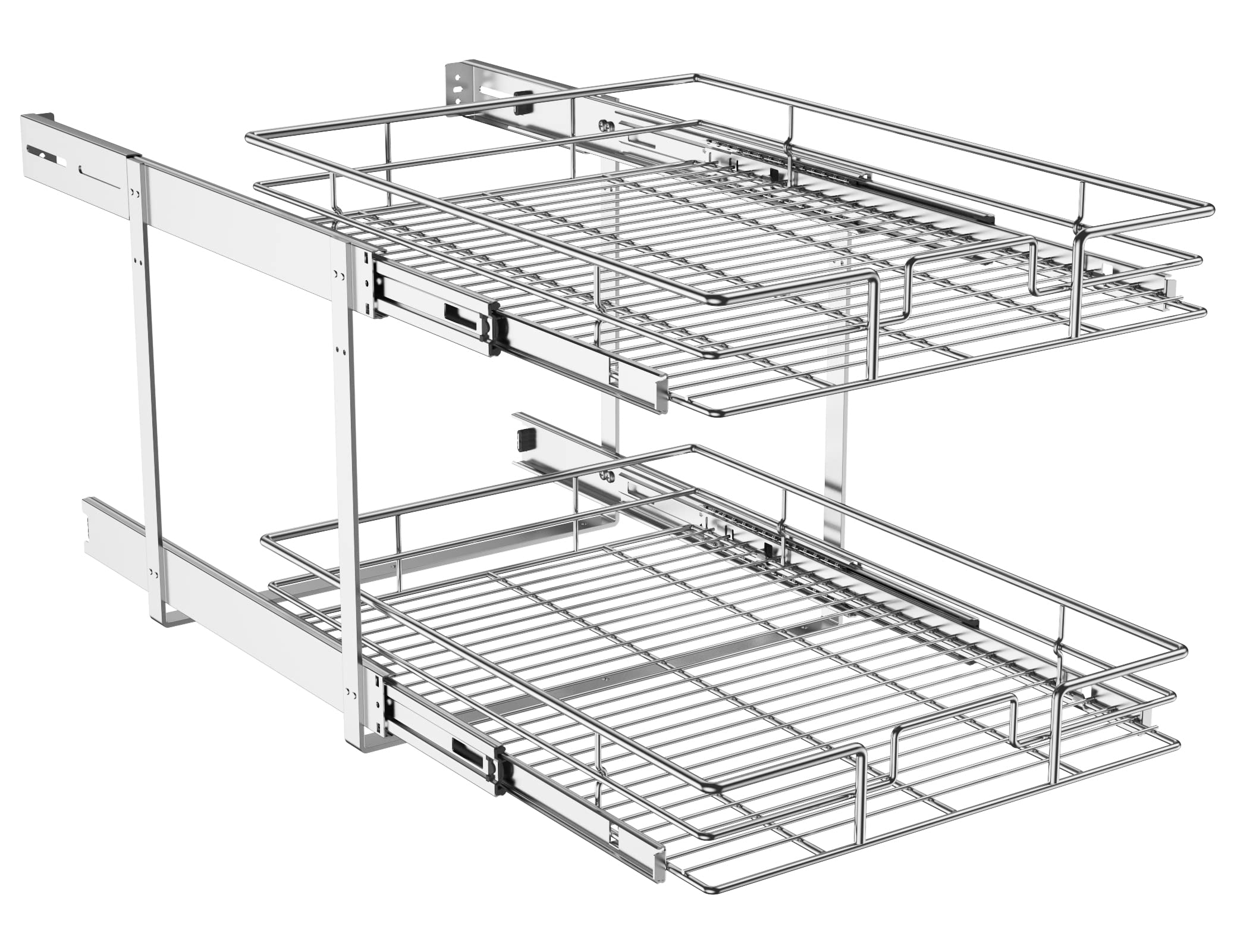 LOVMOR Individual Pull Out Cabinet Organizer, 2 Tier Cabinet Drawers Slide Out, Pots and Pans Organizer and Storage Pantry Shelf for Kitchen (17" W x 21" D)