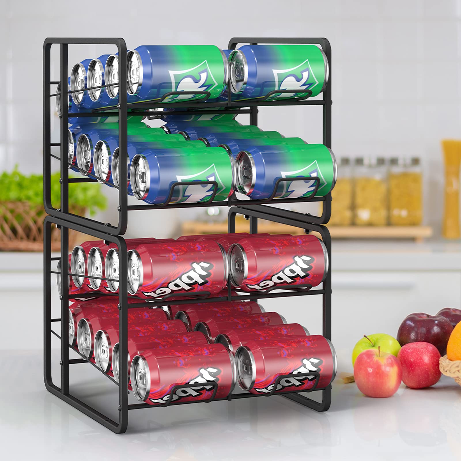 Soda Can Organizer for Refrigerator Can Organizer for Pantry Beverage Can Dispenser for Fridge Soda Organizer for Refrigerator Can Storage Organizer Rack for Refrigerator, Cabinet, Pantry, Black