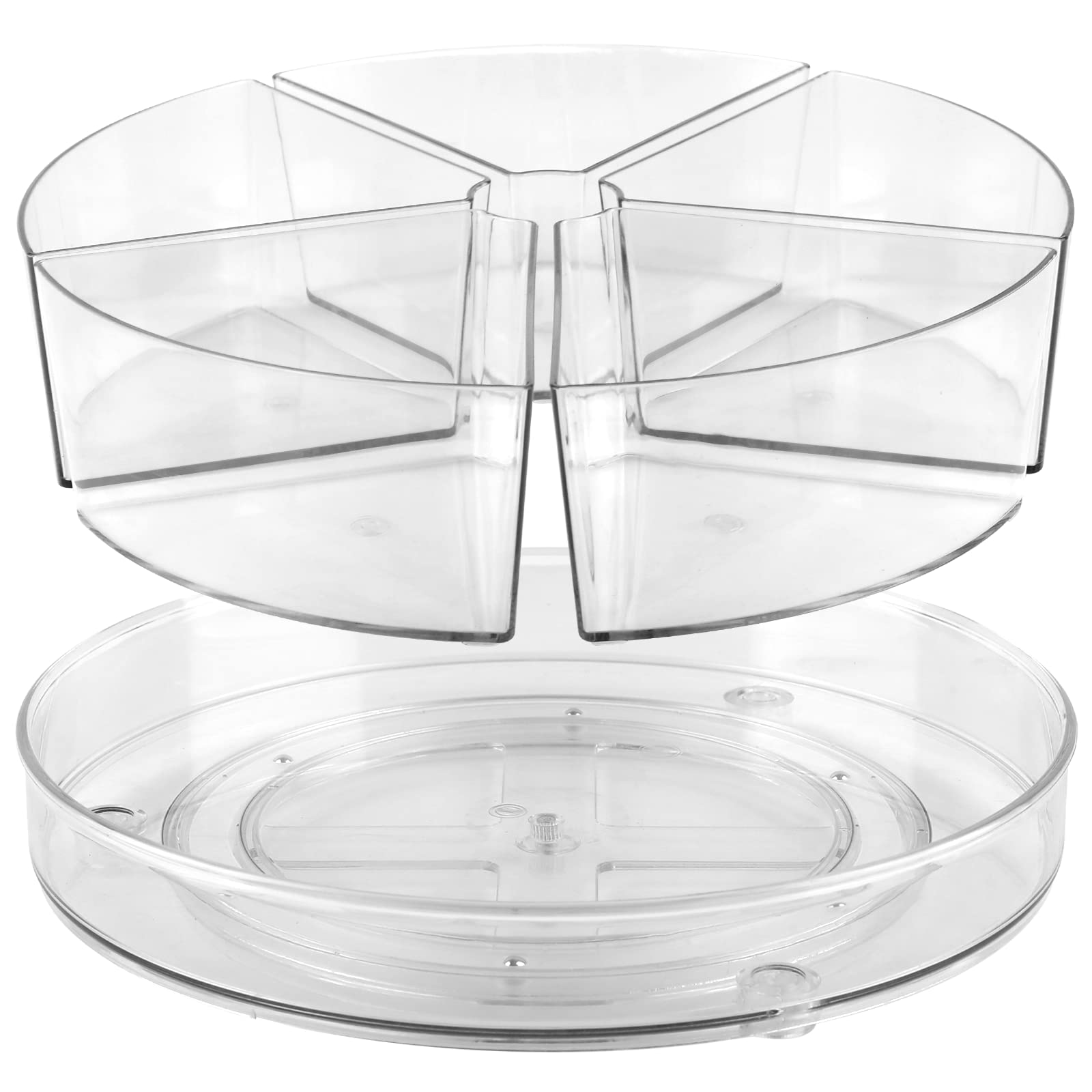 Goramio 10.6" Lazy Susan Organizer with 5 Removable Bins, Clear Plastic Divided Crazy Susan Lazy Susan Turntable, for Fridge Cabinet Refrigerator Kitchen Pantry Organization and Storage