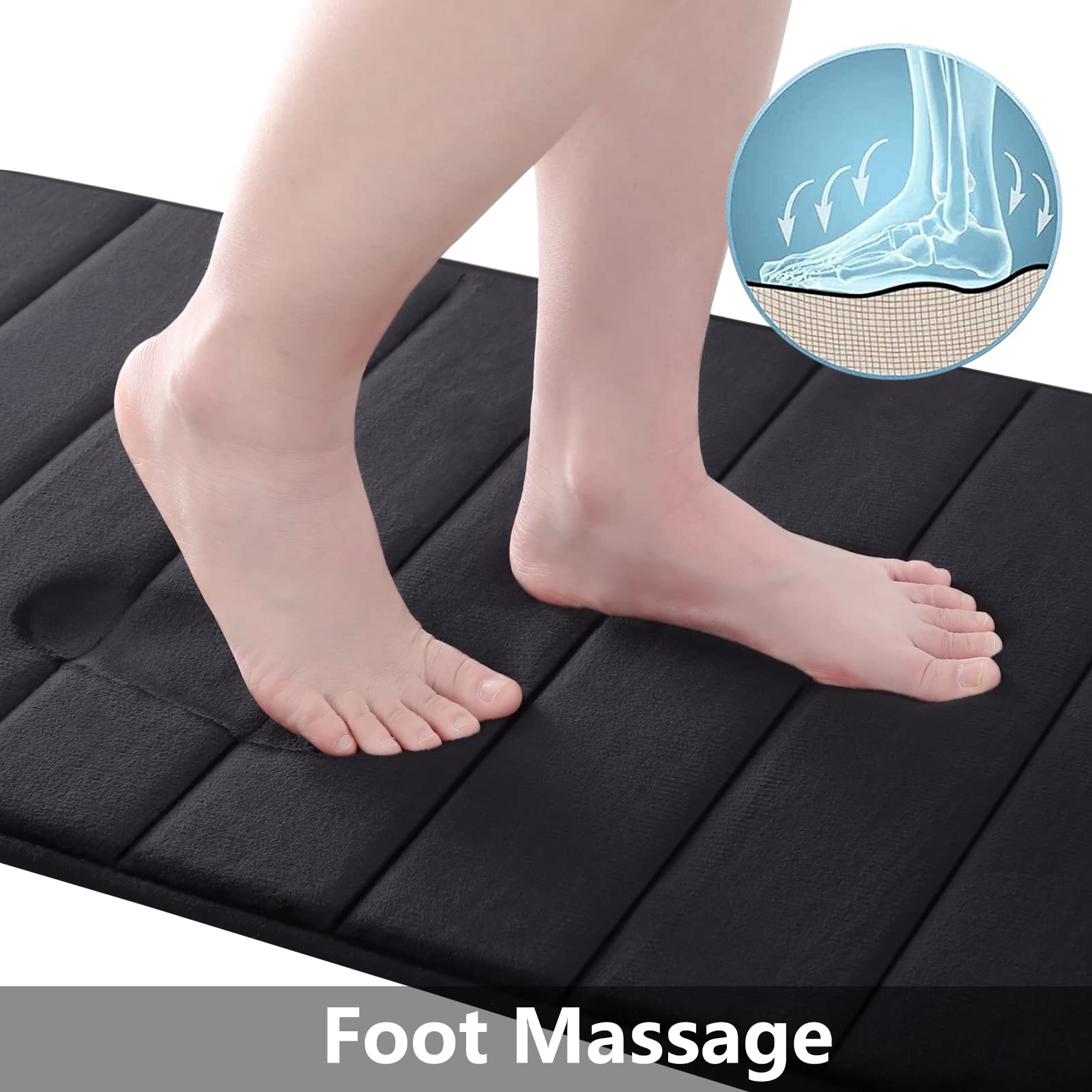 Buganda Memory Foam Soft Bath Mats - Non Slip Absorbent Bathroom Rugs Rubber Back Runner Mat for Kitchen Bathroom Floors 17" x 24", Black