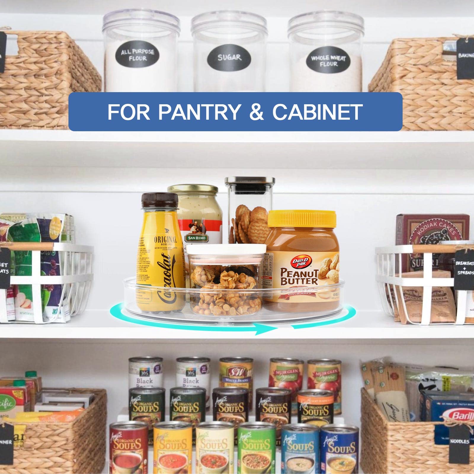 Goramio 10.6" Lazy Susan Organizer with 5 Removable Bins, Clear Plastic Divided Crazy Susan Lazy Susan Turntable, for Fridge Cabinet Refrigerator Kitchen Pantry Organization and Storage