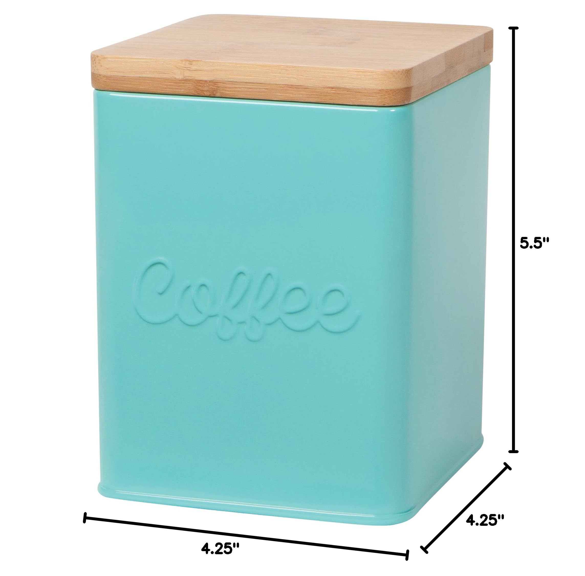 Now Designs Square Coffee Tin, Turquoise, Vintage Script Print