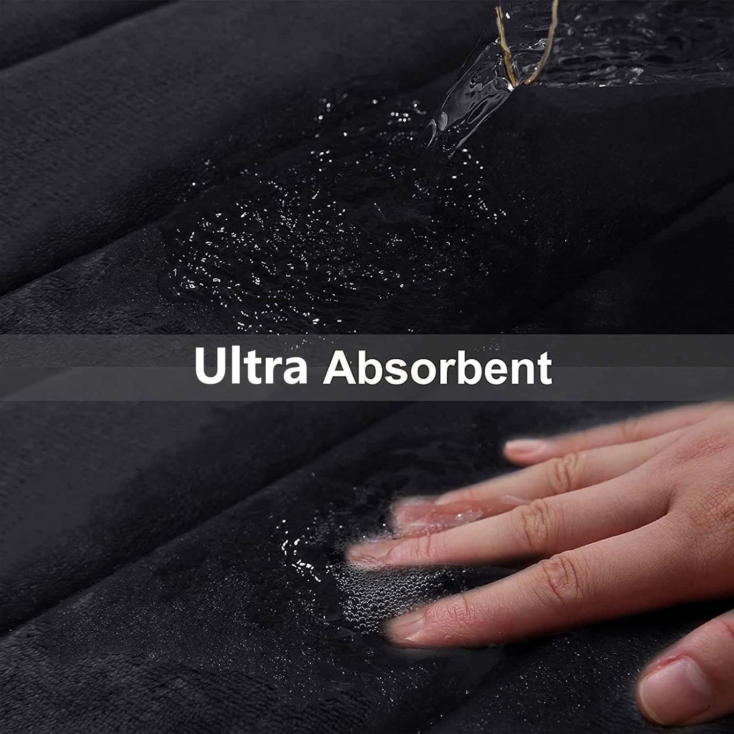 Buganda Memory Foam Soft Bath Mats - Non Slip Absorbent Bathroom Rugs Rubber Back Runner Mat for Kitchen Bathroom Floors 17" x 24", Black