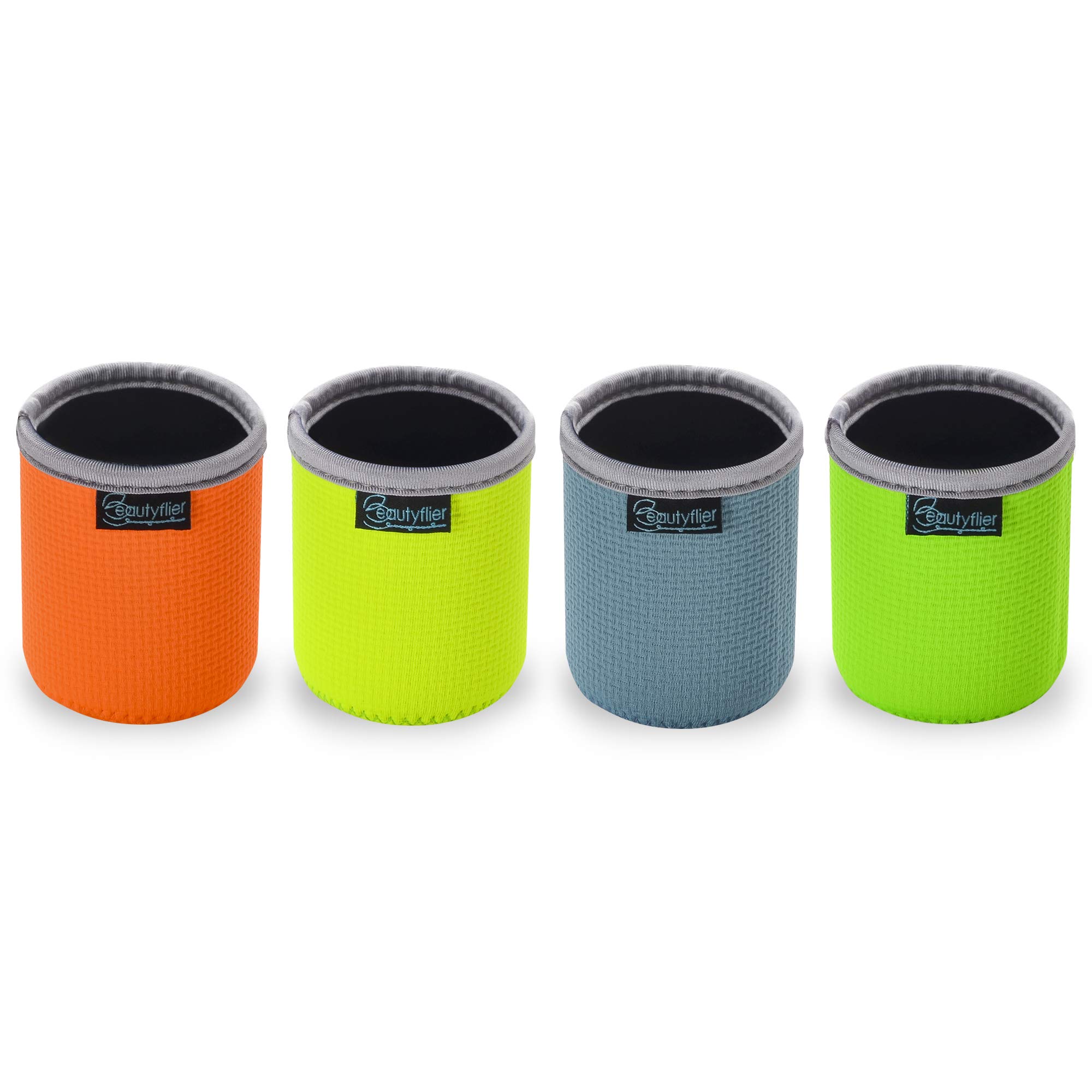 Beautyflier Pack of 4 Anti-Slip Embossed Neoprene Bottle Insulator Sleeve Thick Collapsible Drink Can Sleeve Cover For Camping Party (7.5oz)