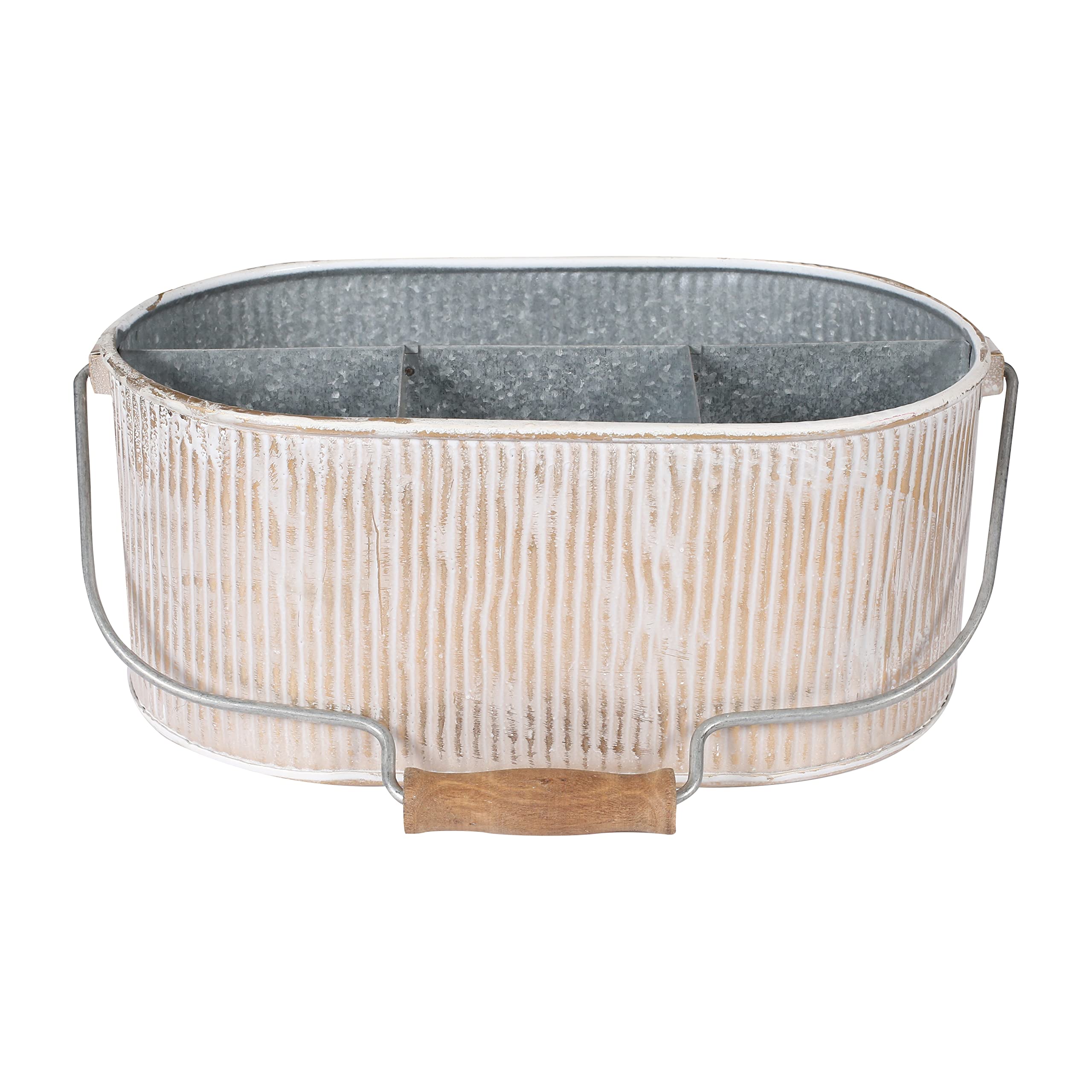 Galvanized Metal Caddy with 4 Compartments, Kitchen Utensil Holder, Metal Caddy, Picnic Caddy, Rustic Farmhouse Galvanized, Multipurpose Storage Bin, Metal Garden Planters- Hammered - Antique Grey