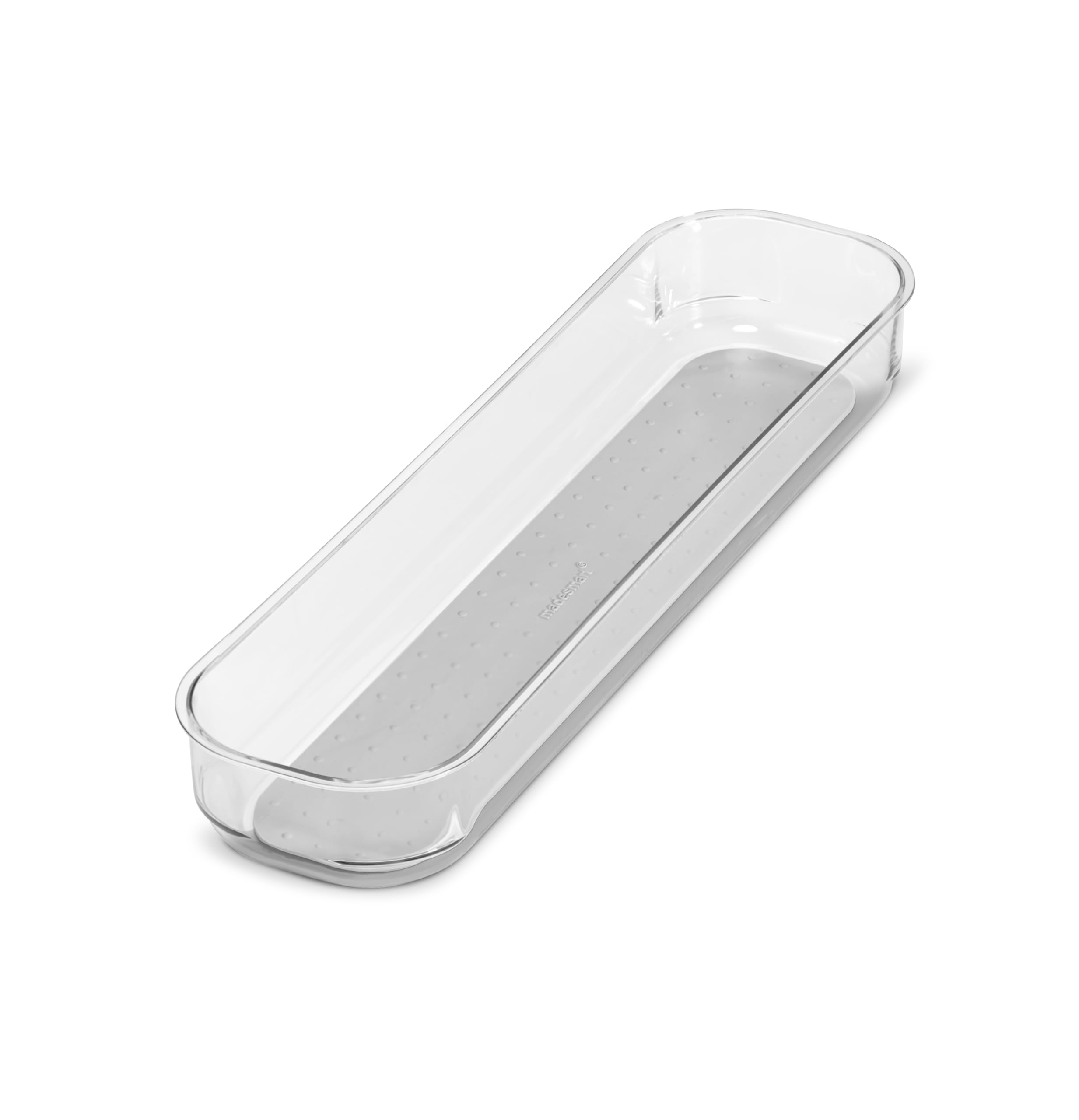 madesmart Antimicrobial Clear Soft Grip 14 x 4 Bin Non-Slip, Drawer, Multi-Purpose Home Organization, EPA Certified, 14" x 4", Light Grey