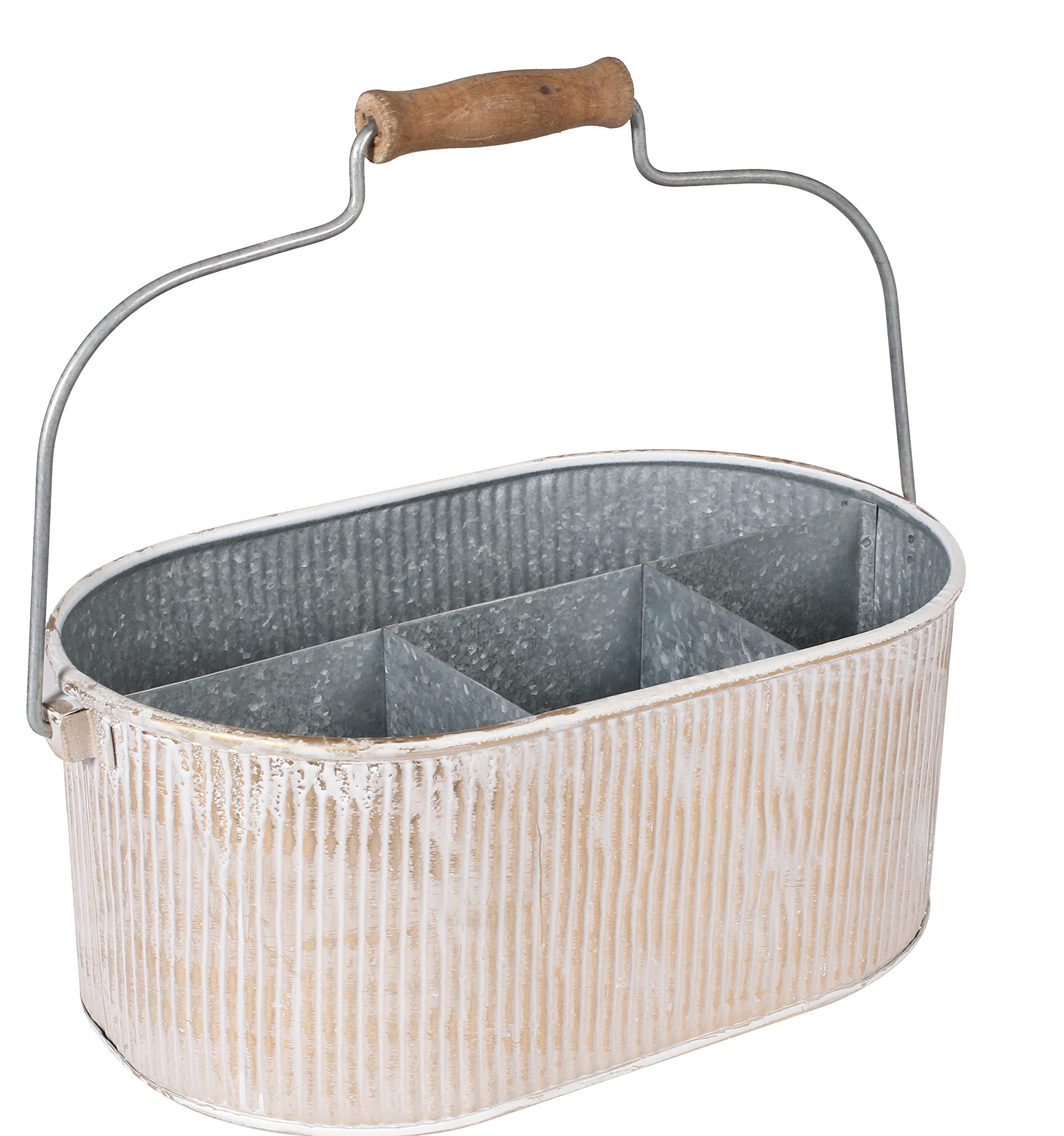 Galvanized Metal Caddy with 4 Compartments, Kitchen Utensil Holder, Metal Caddy, Picnic Caddy, Rustic Farmhouse Galvanized, Multipurpose Storage Bin, Metal Garden Planters- Hammered - Antique Grey