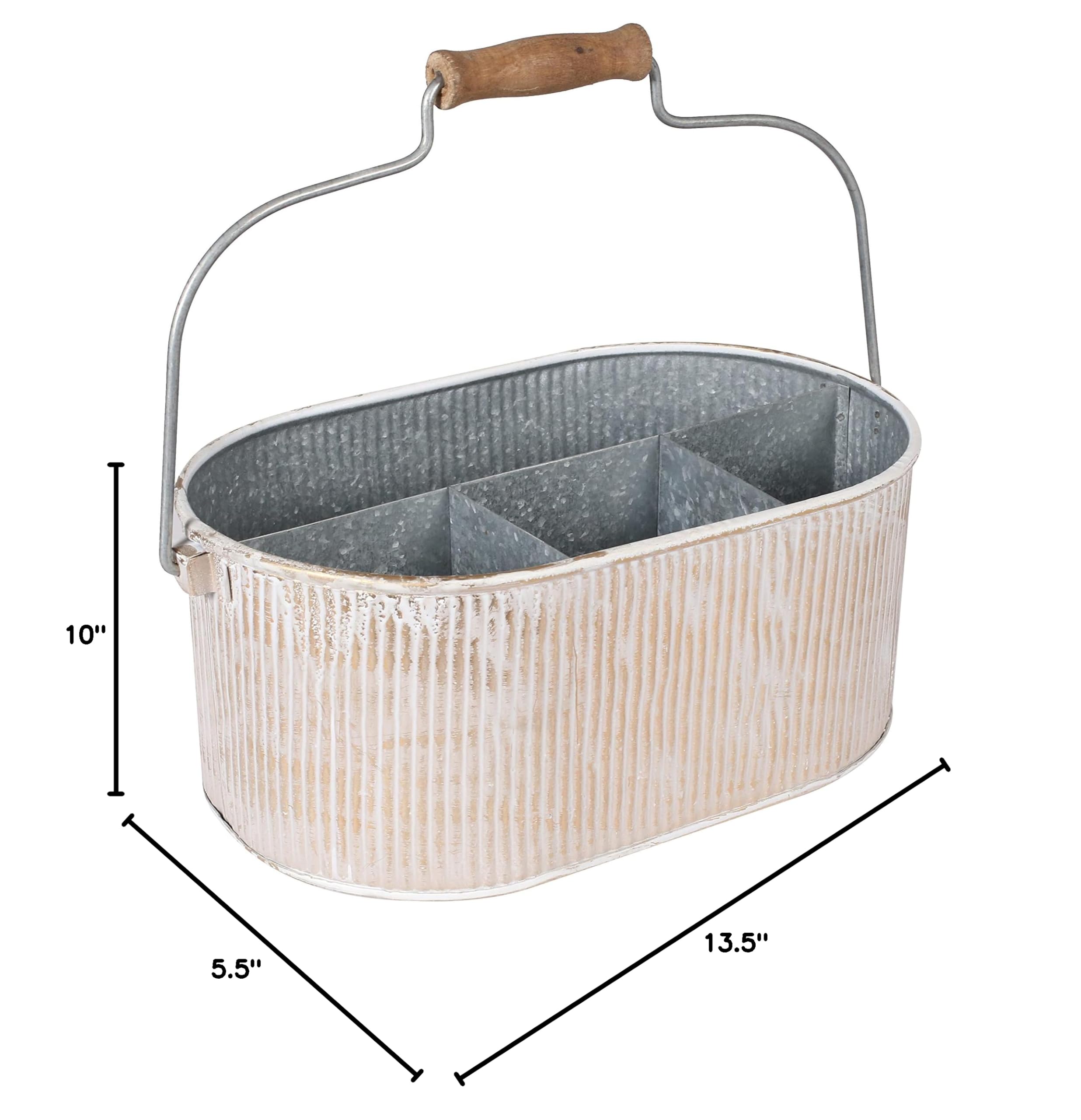 Galvanized Metal Caddy with 4 Compartments, Kitchen Utensil Holder, Metal Caddy, Picnic Caddy, Rustic Farmhouse Galvanized, Multipurpose Storage Bin, Metal Garden Planters- Hammered - Antique Grey