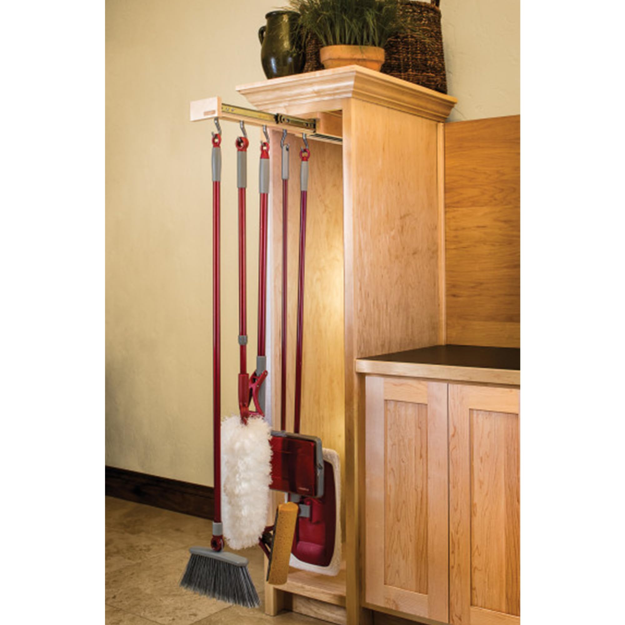 Rev-A-Shelf GLD-W22-SC-7 Pull Out Kitchen Cabinet Pantry Organizer Hanging Hooks with Ball Bearing Slide System, Maple Wood