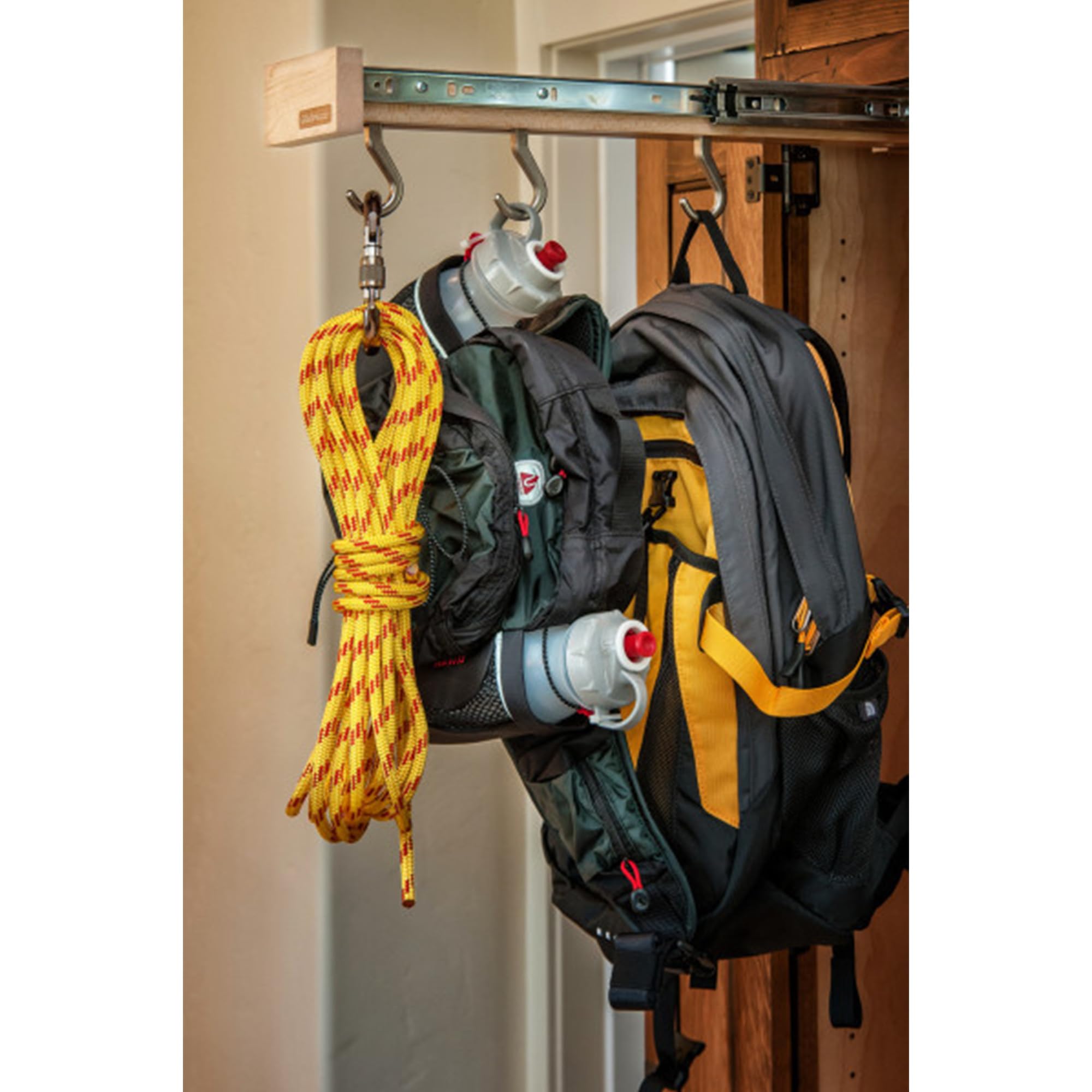 Rev-A-Shelf GLD-W22-SC-7 Pull Out Kitchen Cabinet Pantry Organizer Hanging Hooks with Ball Bearing Slide System, Maple Wood